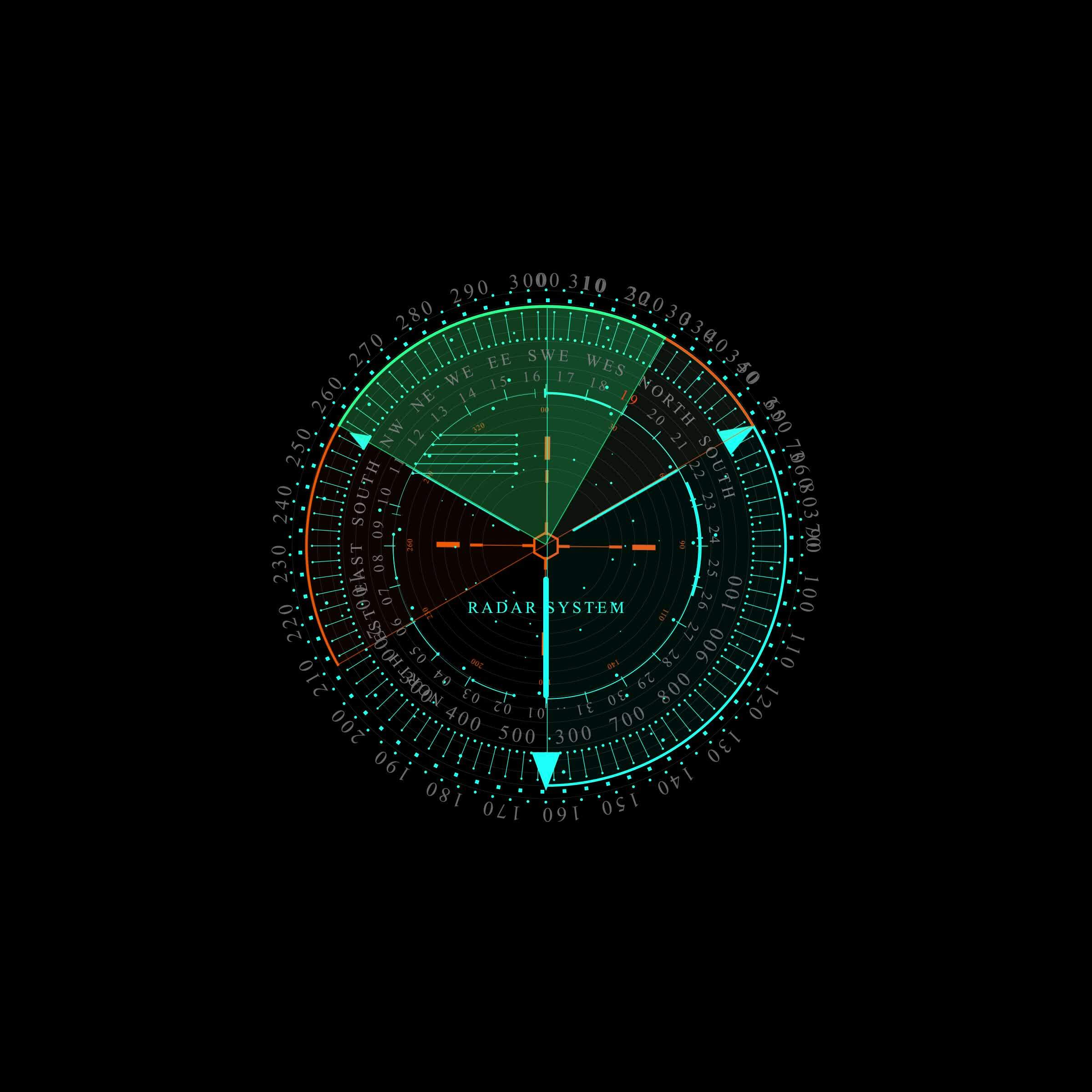 Hud circle elements on a black background. Compass animation. Animated ...