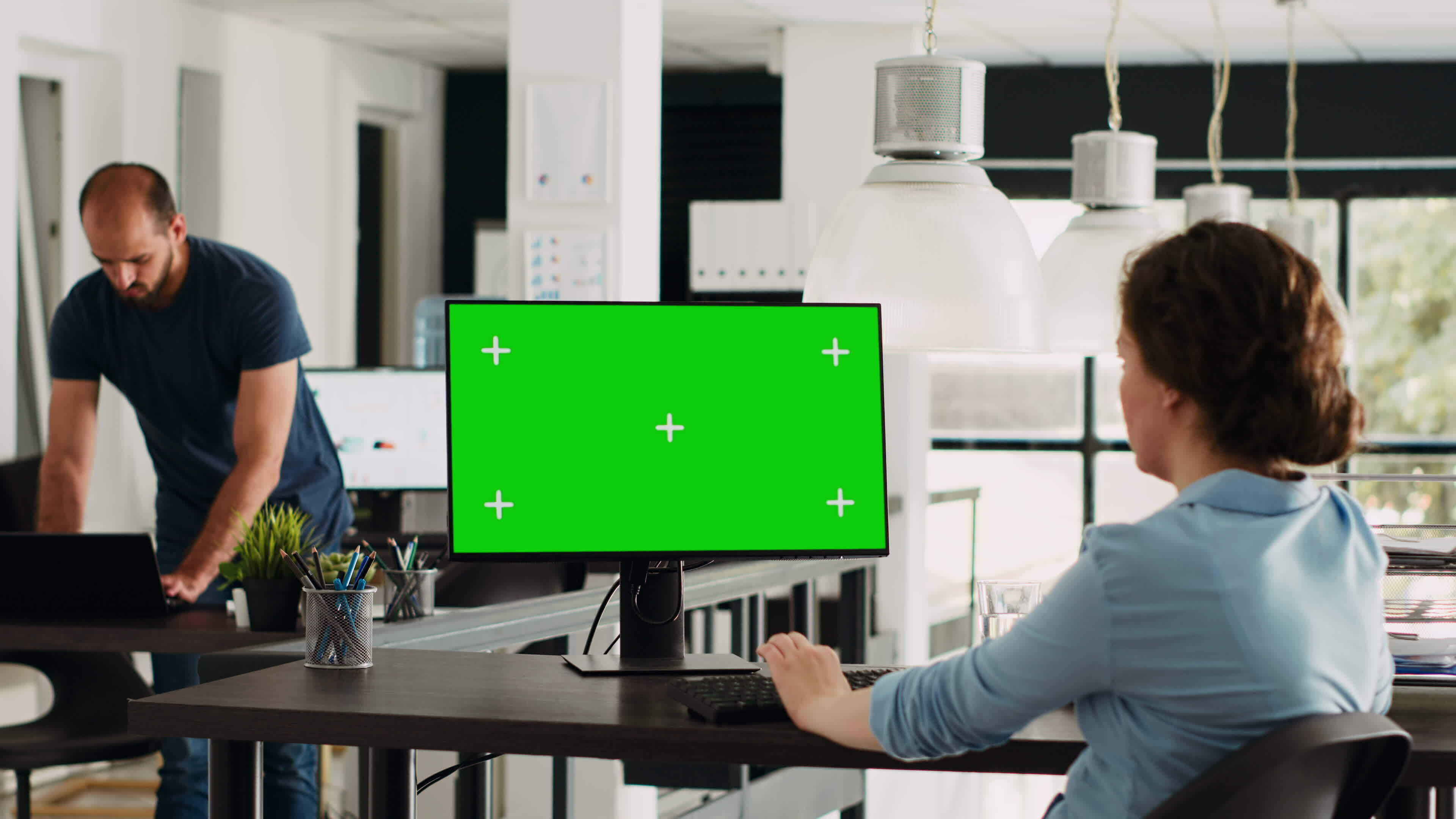 Operator of enterprise relying on chromakey isolated greenscreen ...