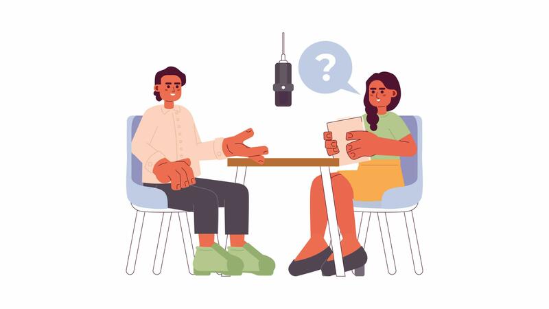 Interview podcast cartoon animation. Host guest talks 4K video motion ...