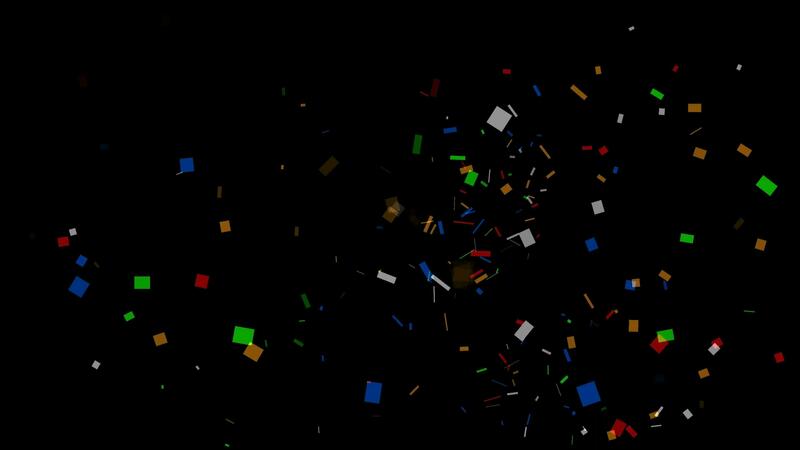 Confetti particles explosion animation on black background, party celebration colorful confetti ...