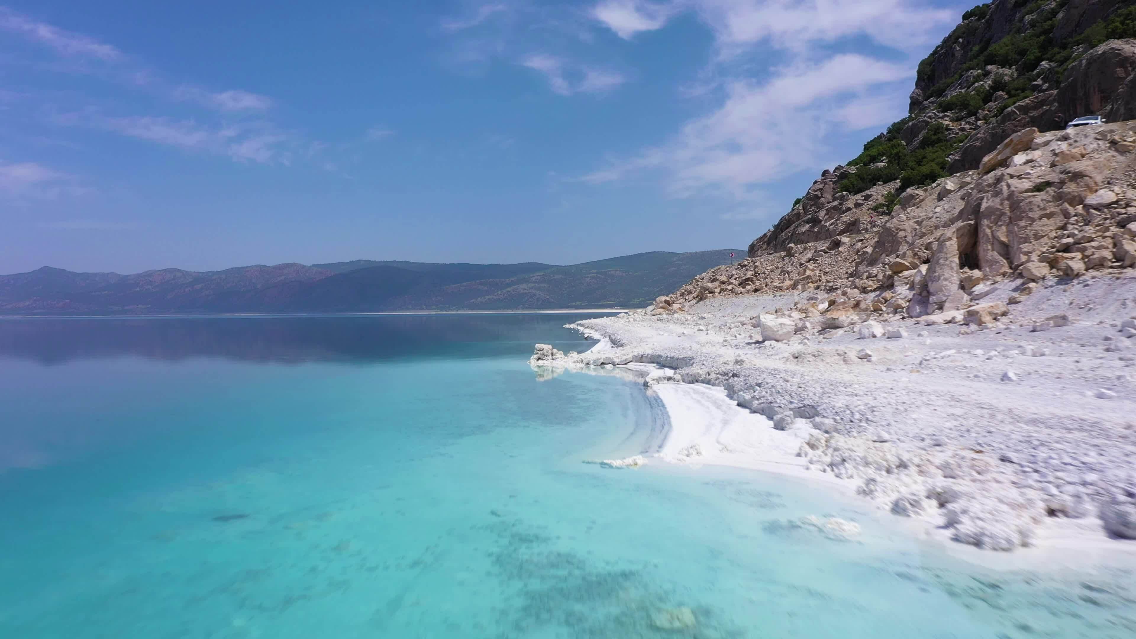Lake Salda Coastline on Sunny Day. Crater Lake. Burdur Province, Turkey. Aerial View. Turkish ...