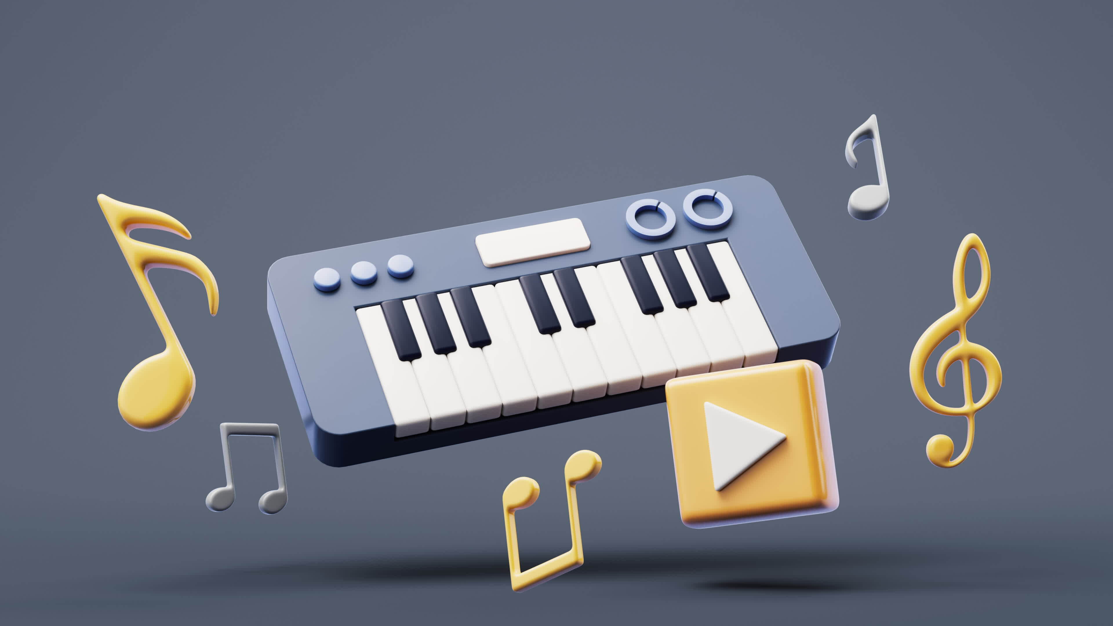 Loop animation of music instruments with cartoon style, 3d rendering ...