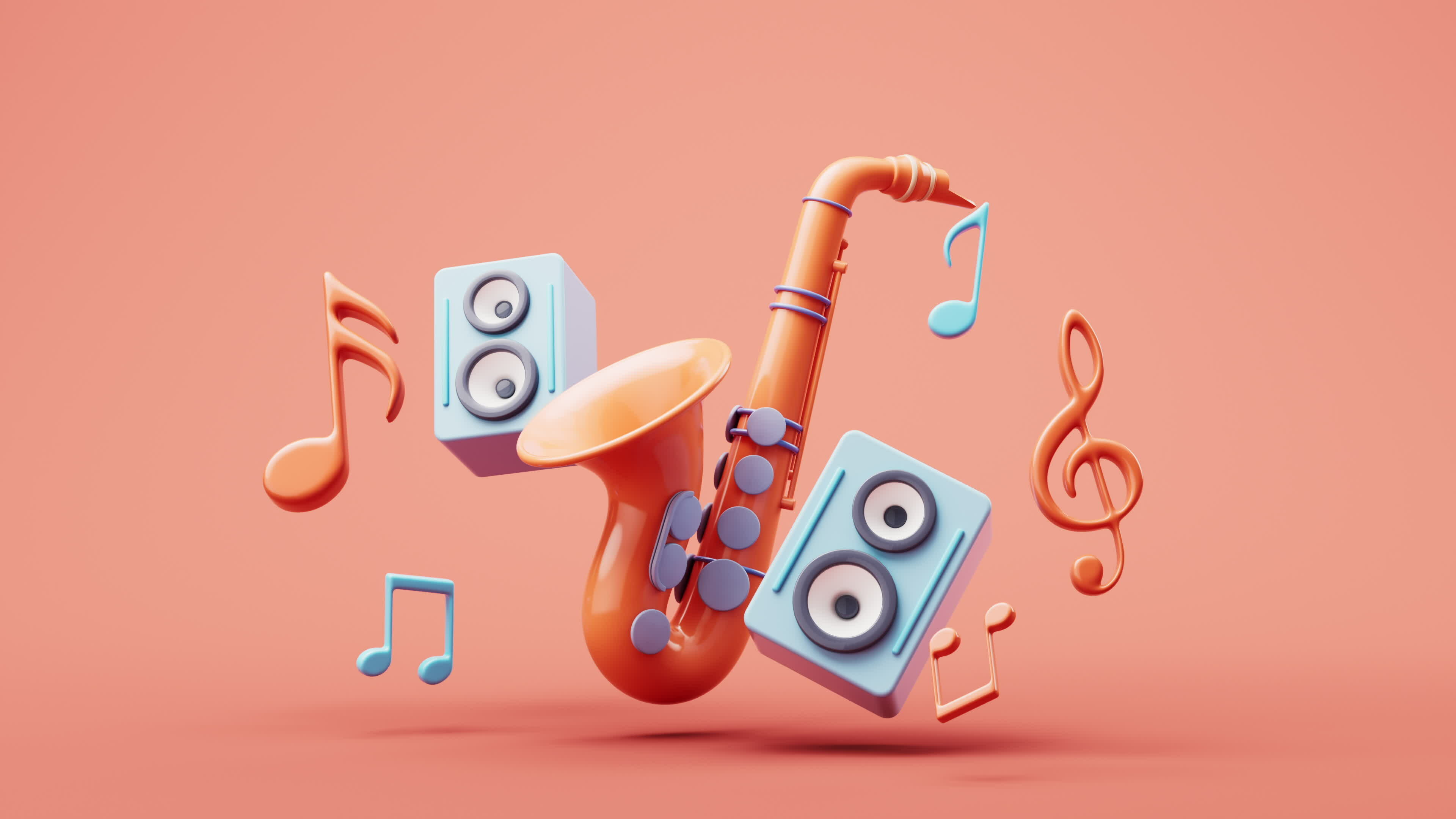 Loop animation of music instruments with cartoon style, 3d rendering ...