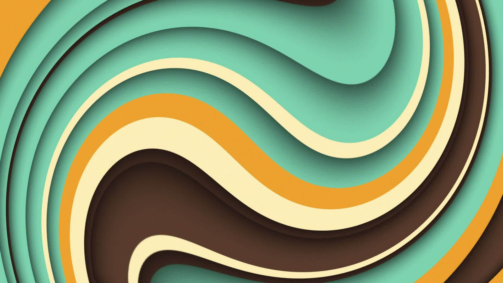 Trendy retro 1970s wavy pattern background with gently moving cutout shapes in vintage color ...