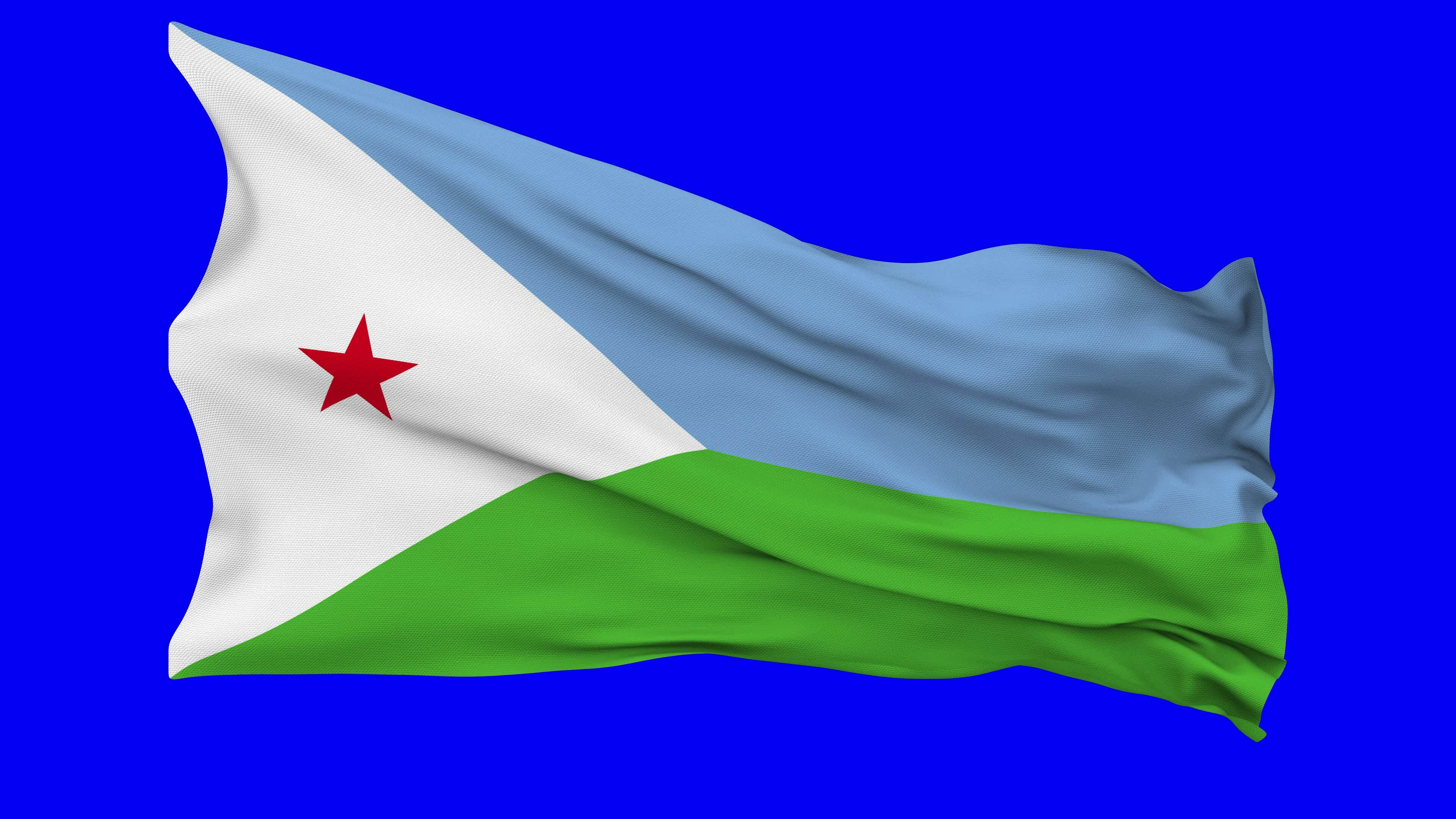 Djibouti Flag Waving Seamless Loop In Wind Chroma Key Green Screen Luma Matte Selection