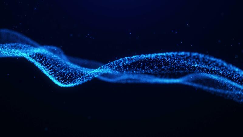 Abstract digital dynamic particle waves with light motion lights background, data flow, cyber ...