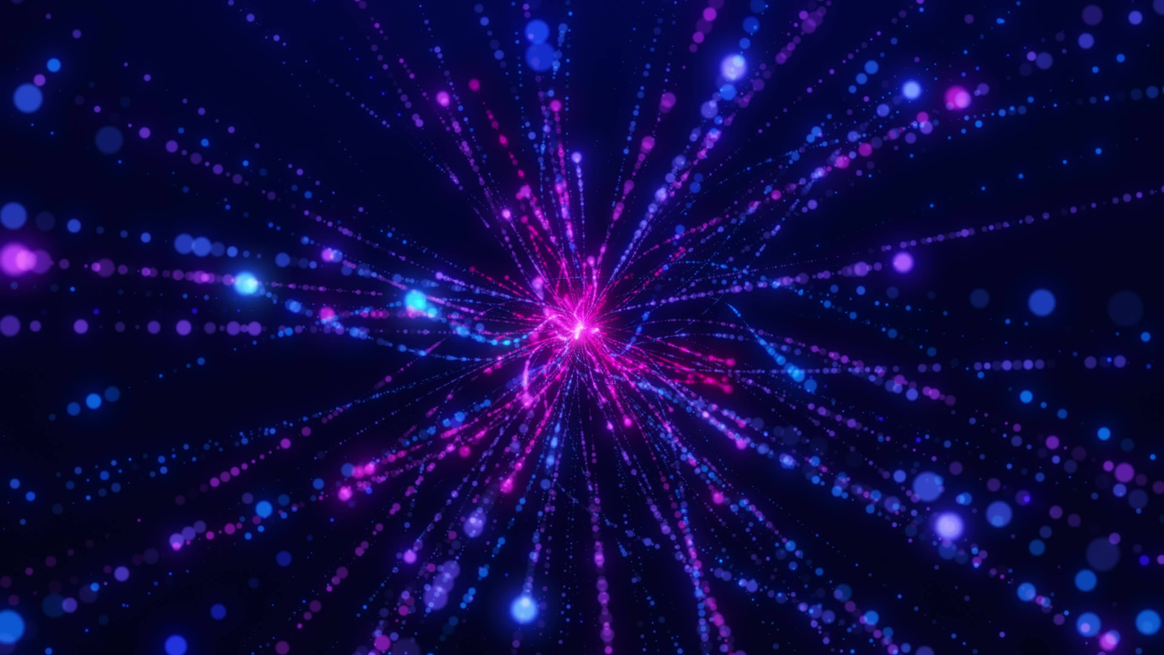 Bright neon light stripes made of particles. Particle explosion ...