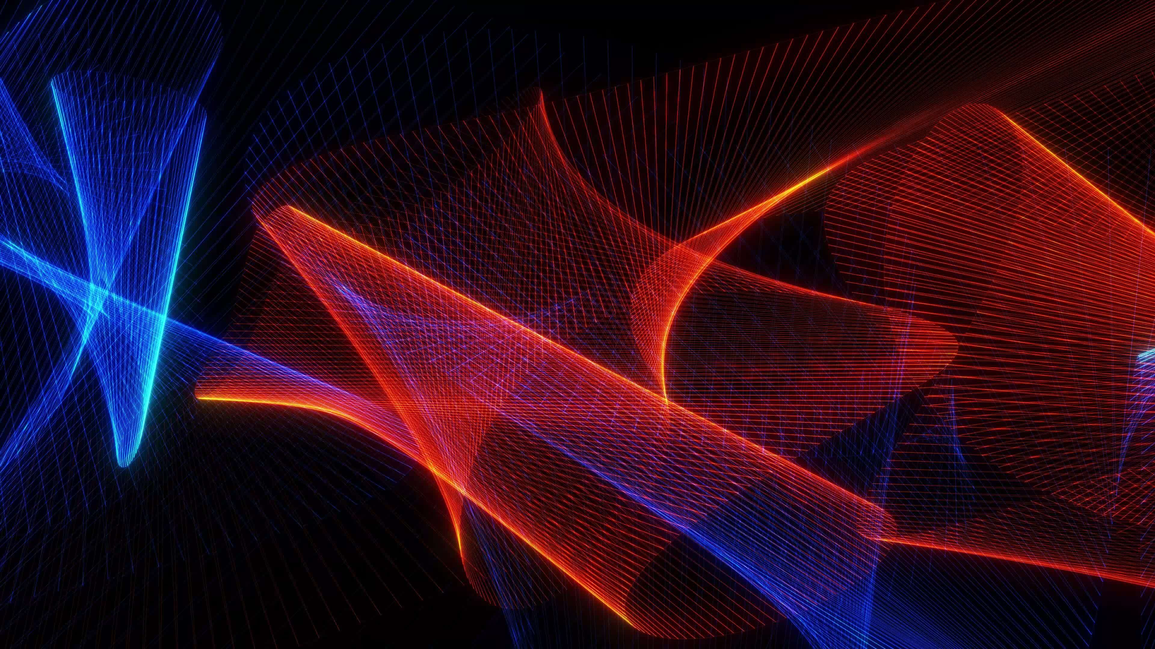 Abstract animation of energetic light streaks of particles moving with wave energy from the ...