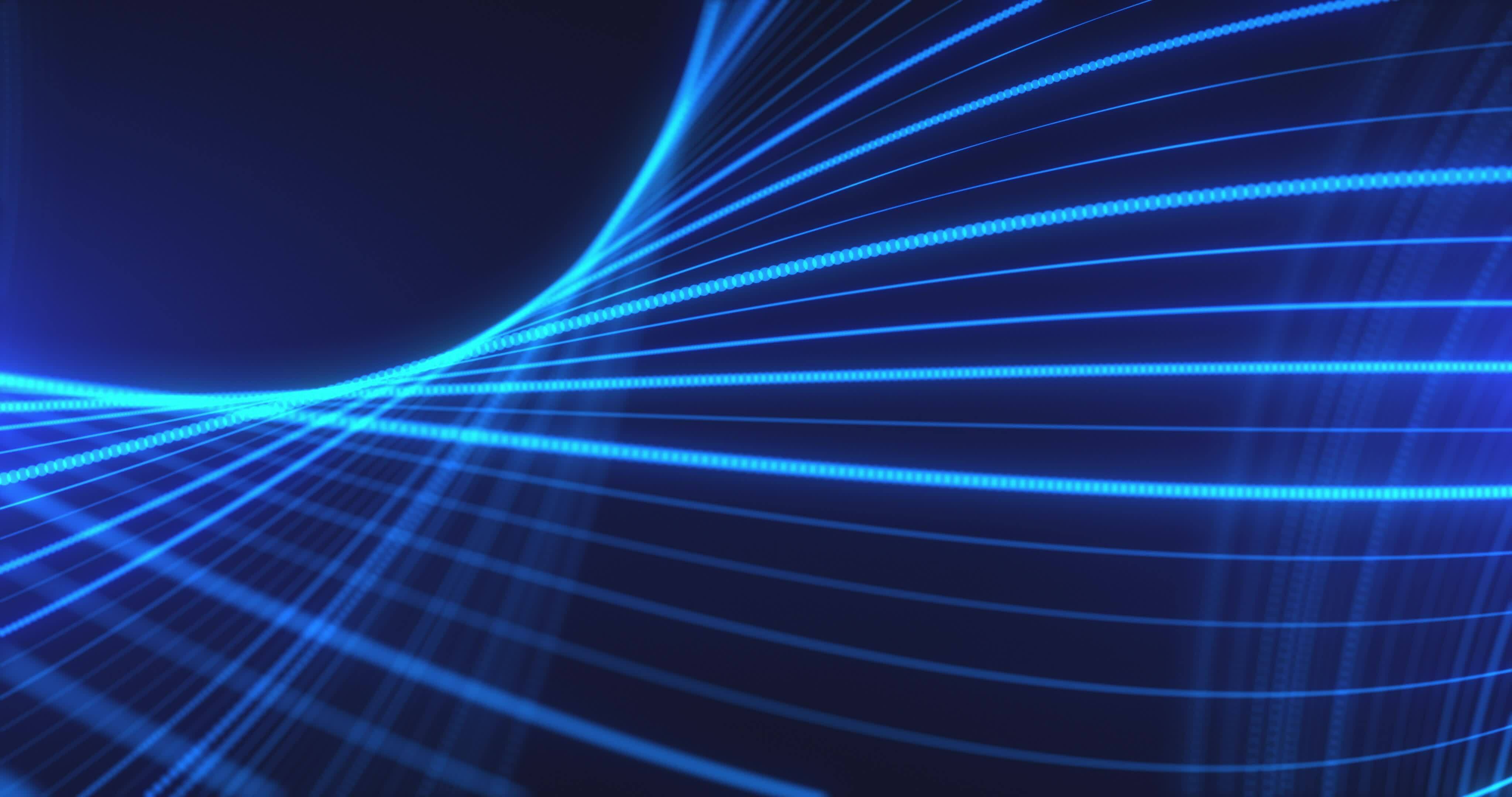 Abstract Waves From Lines And Dots Of Particles Of Glowing Swirling Futuristic Hi Tech Abstract