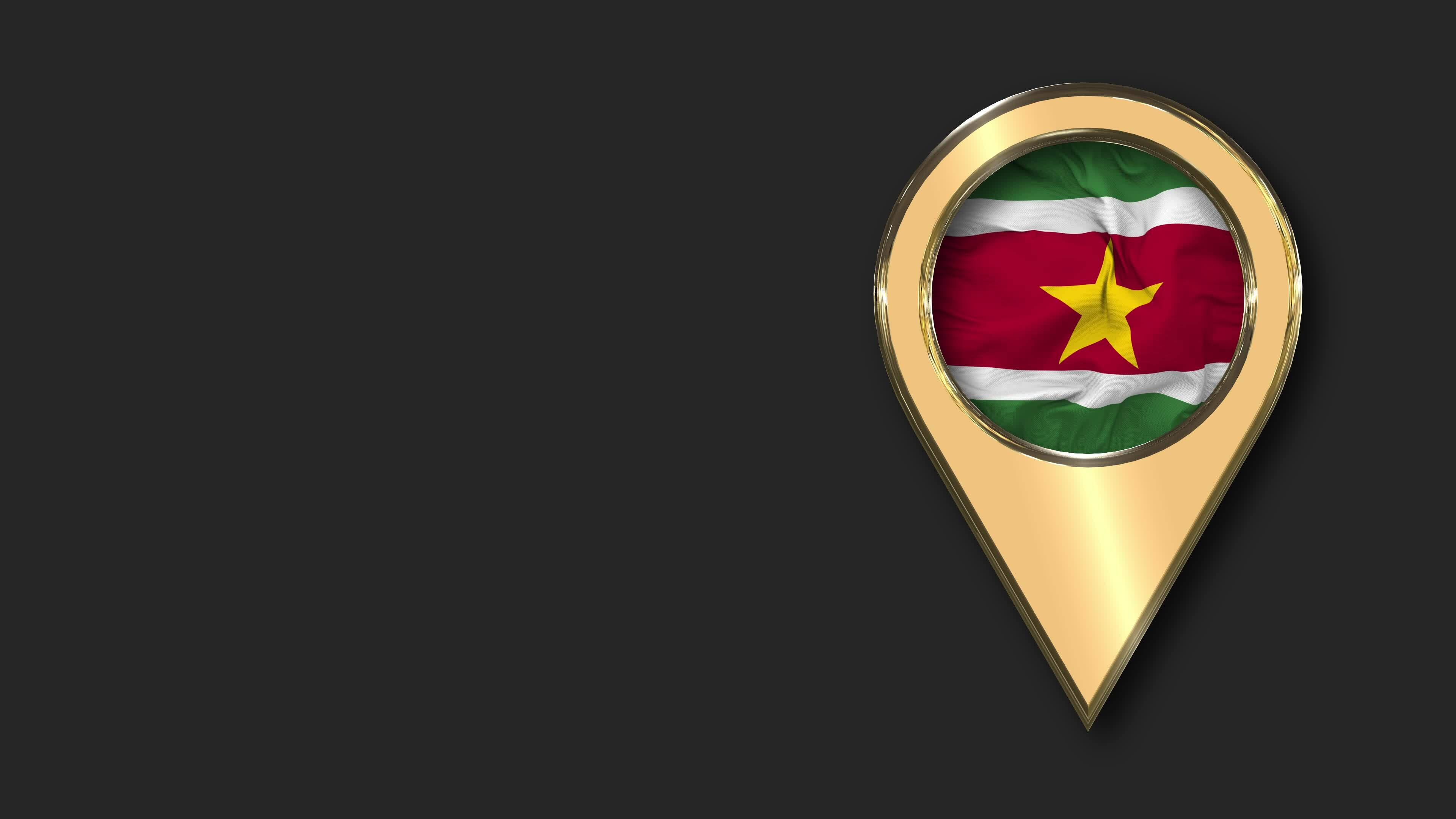 Suriname Gold Location Icon Flag Seamless Looped Waving Space On Left