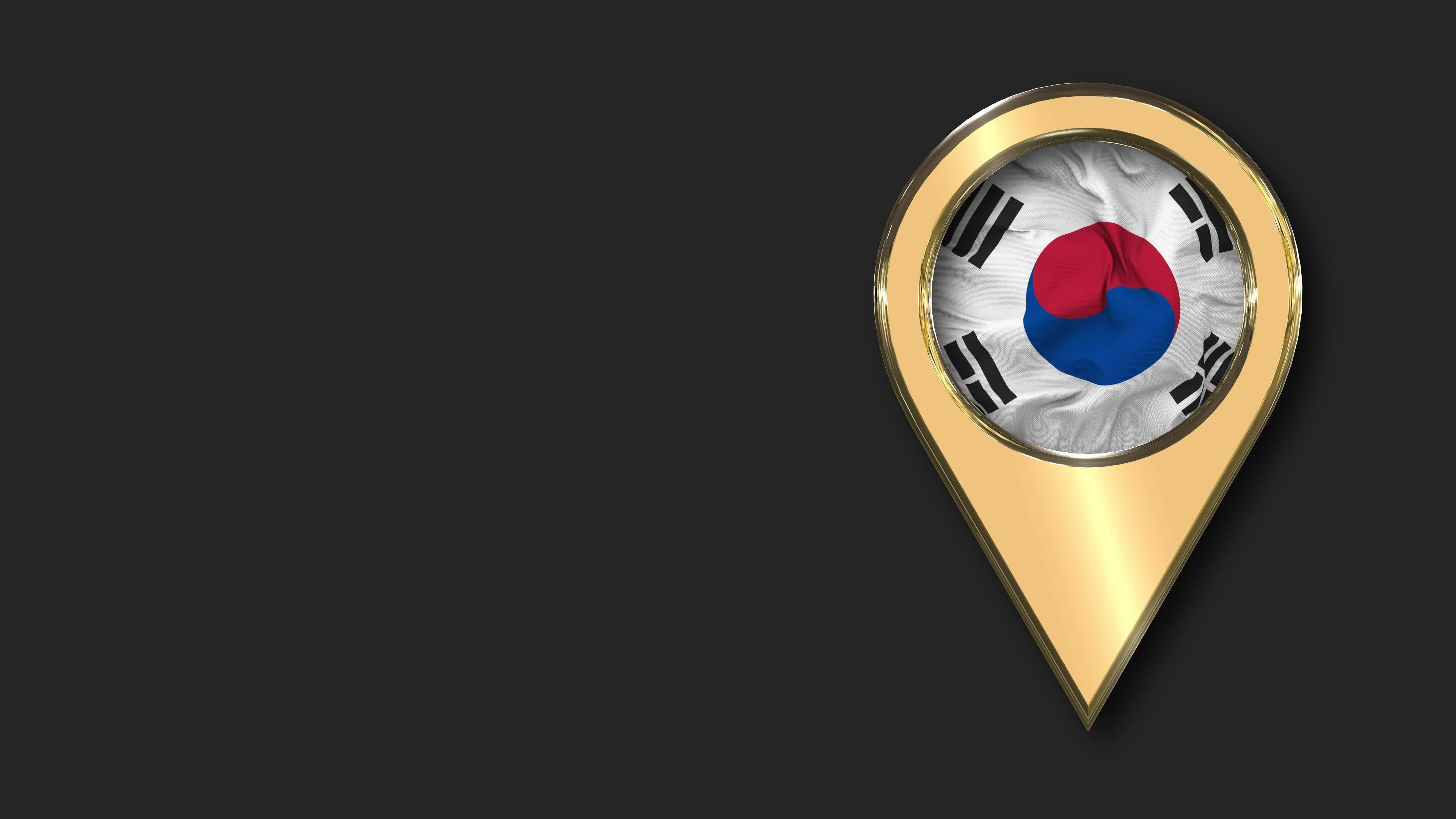 South Korea Gold Location Icon Flag Seamless Looped Waving Space On