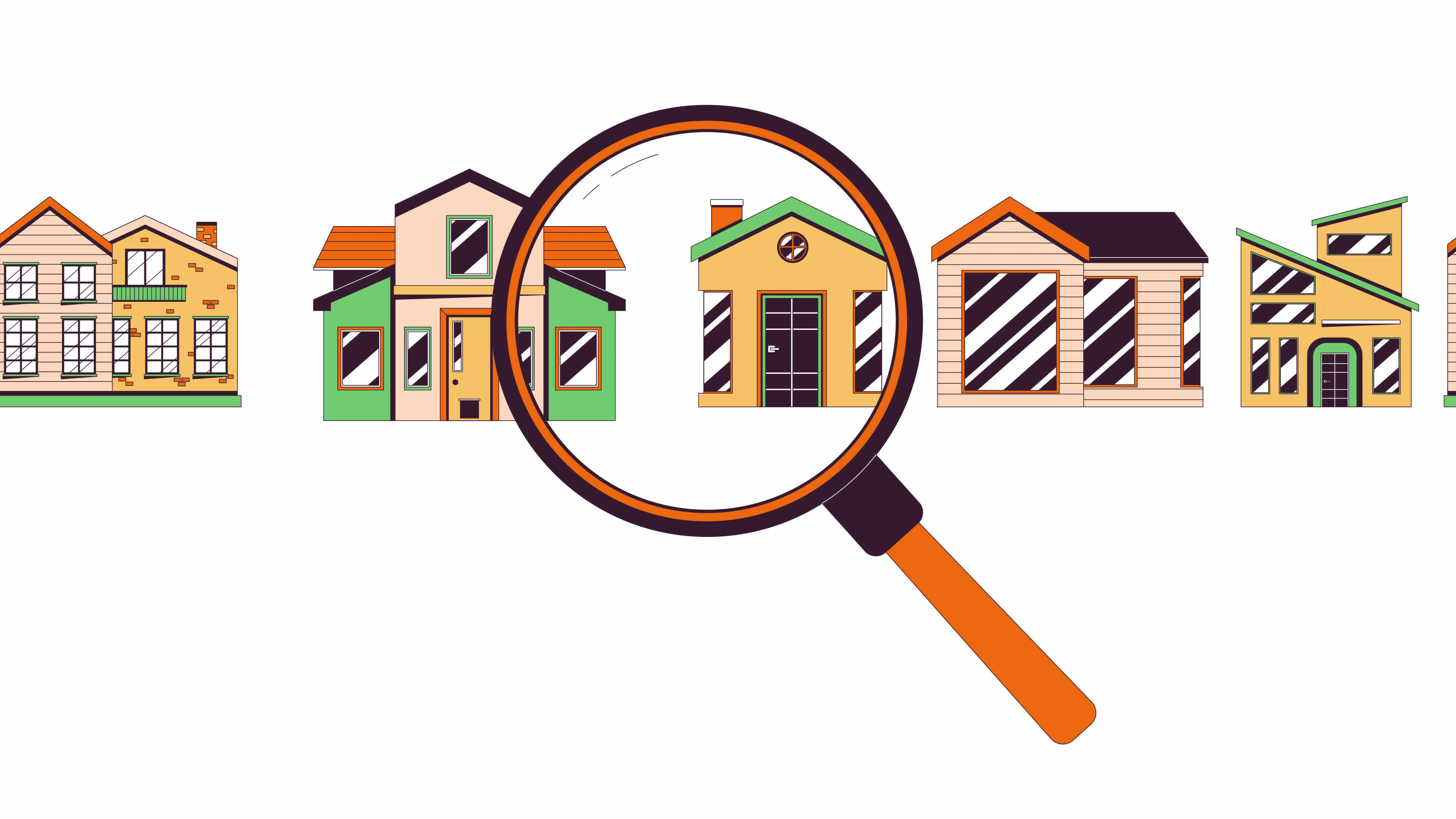 House Hunting Options Choosing Line 2d Animation Loupe Magnifying Glass Searching Home 4k Video