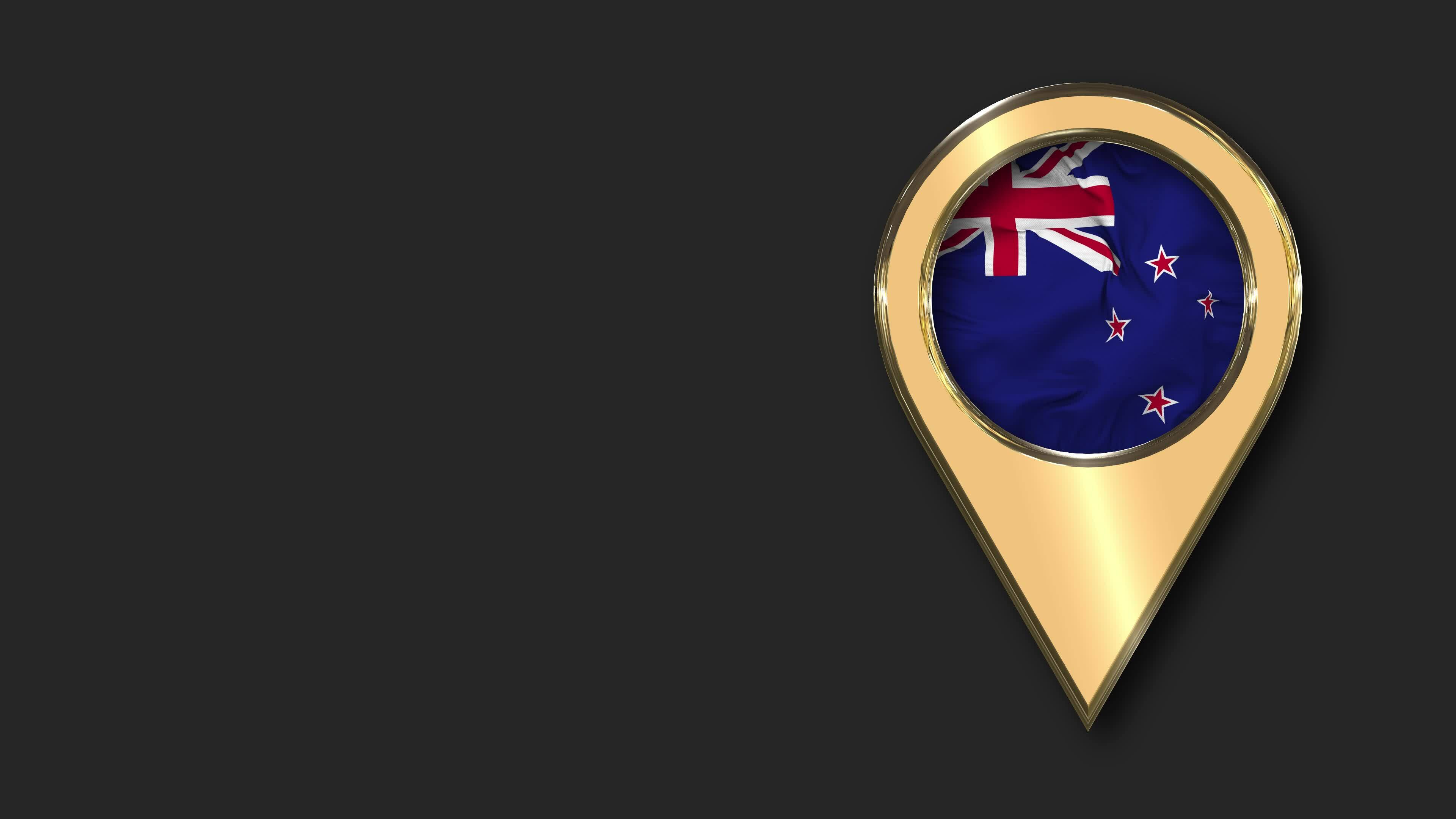 New Zealand Gold Location Icon Flag Seamless Looped Waving Space On