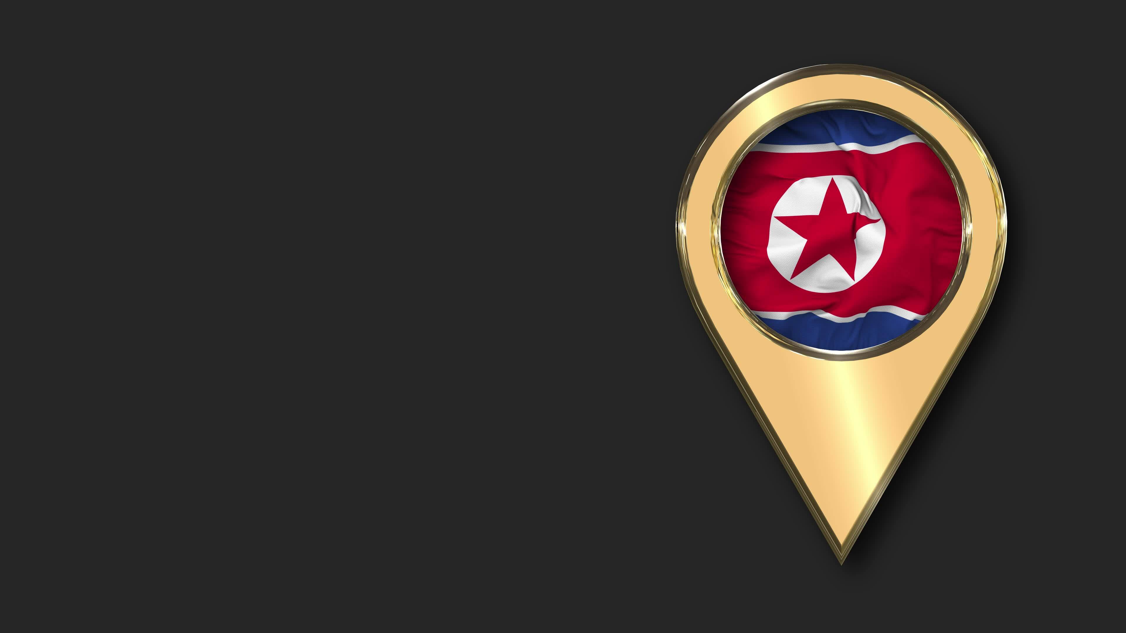 North Korea Gold Location Icon Flag Seamless Looped Waving Space On