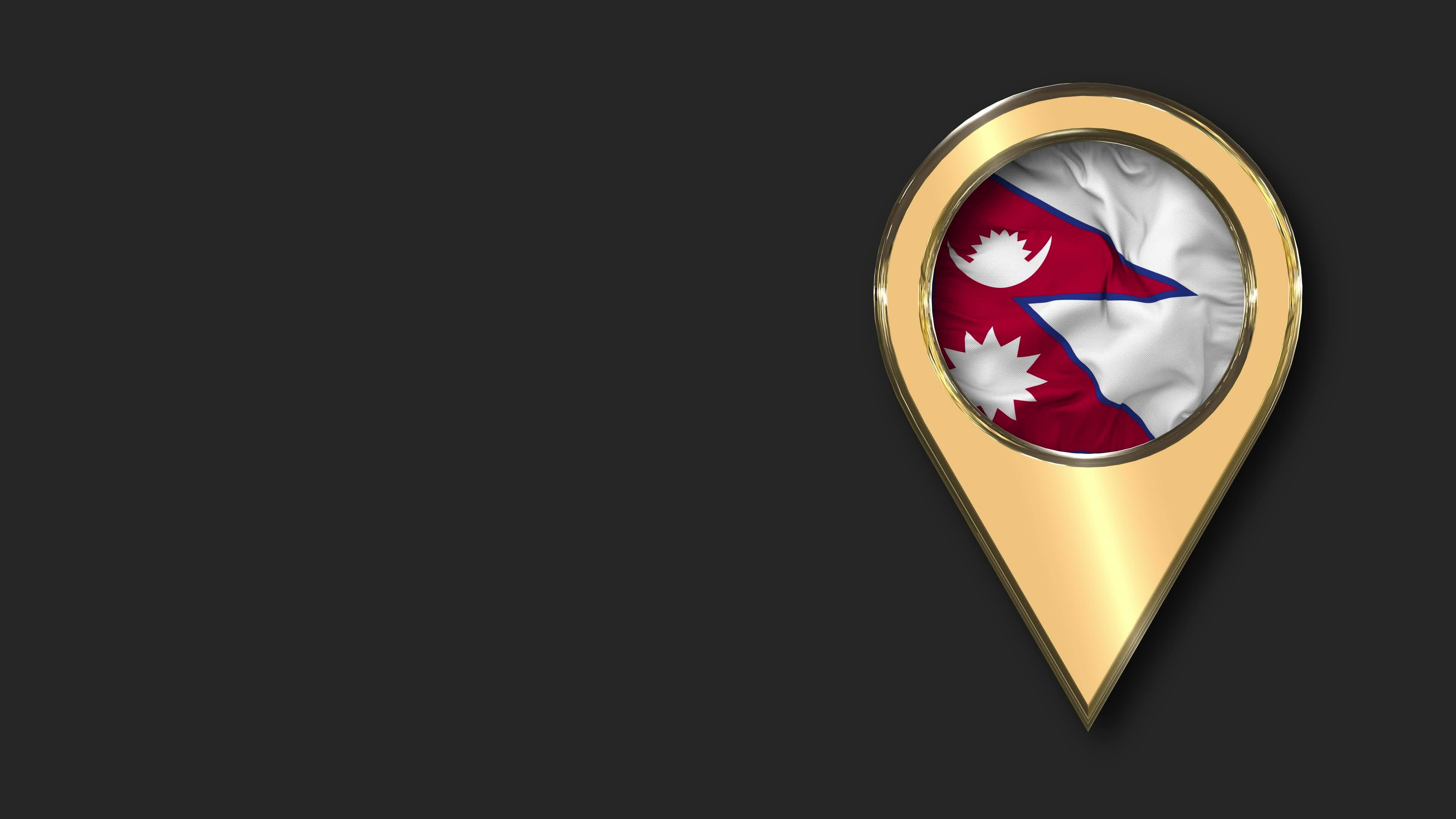 Nepal Gold Location Icon Flag Seamless Looped Waving Space On Left