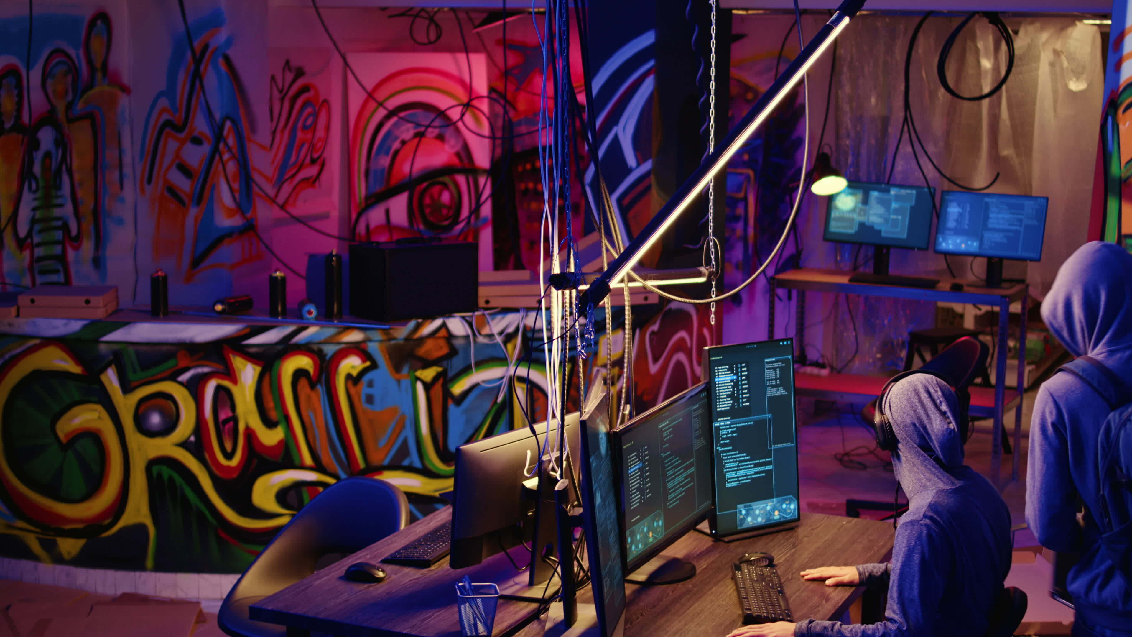 Hacker Arriving In Secret Underground Base With Ssd Containing Data