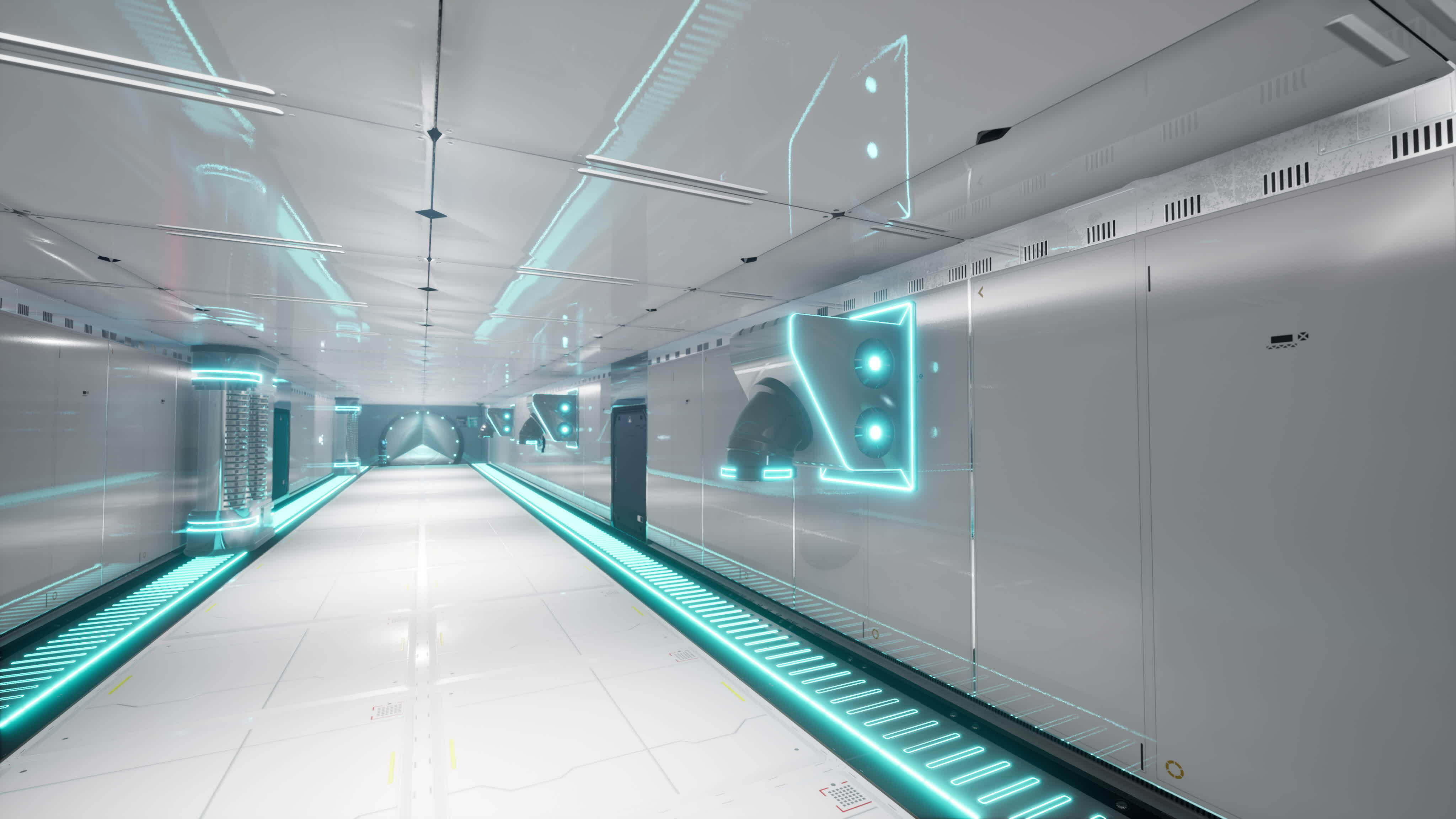A futuristic laboratory hallway with illuminated glass walls 34814223 Stock Video at Vecteezy
