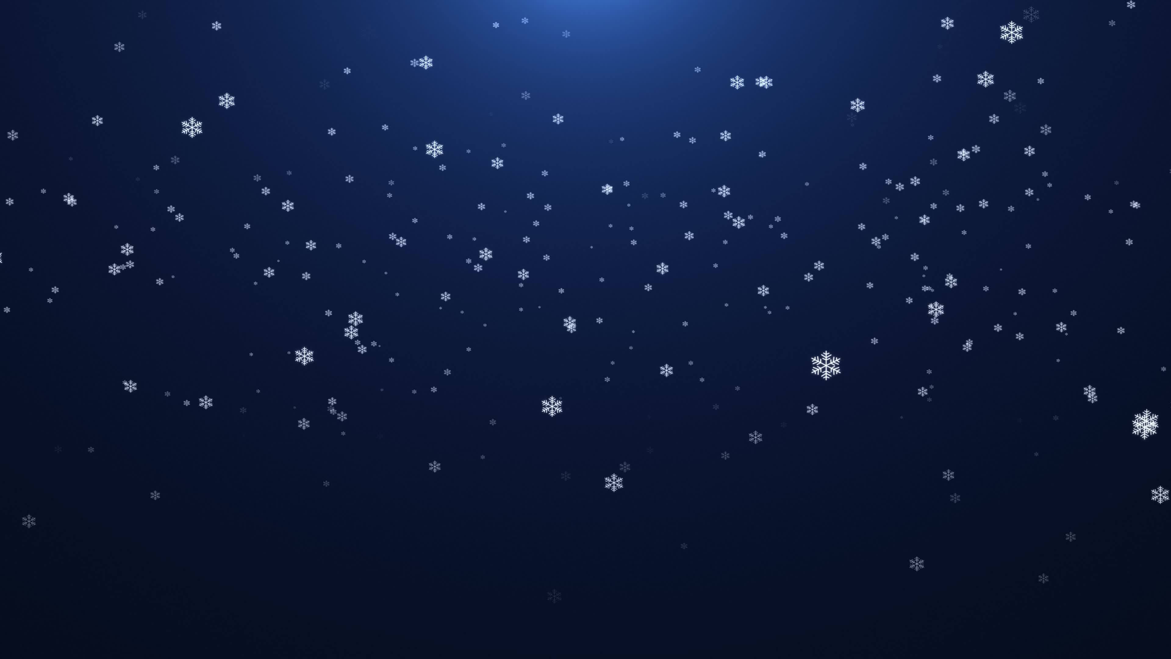 Flying snow and snowflakes on a blue background. 4K motion graphics. snowfall overlay ...