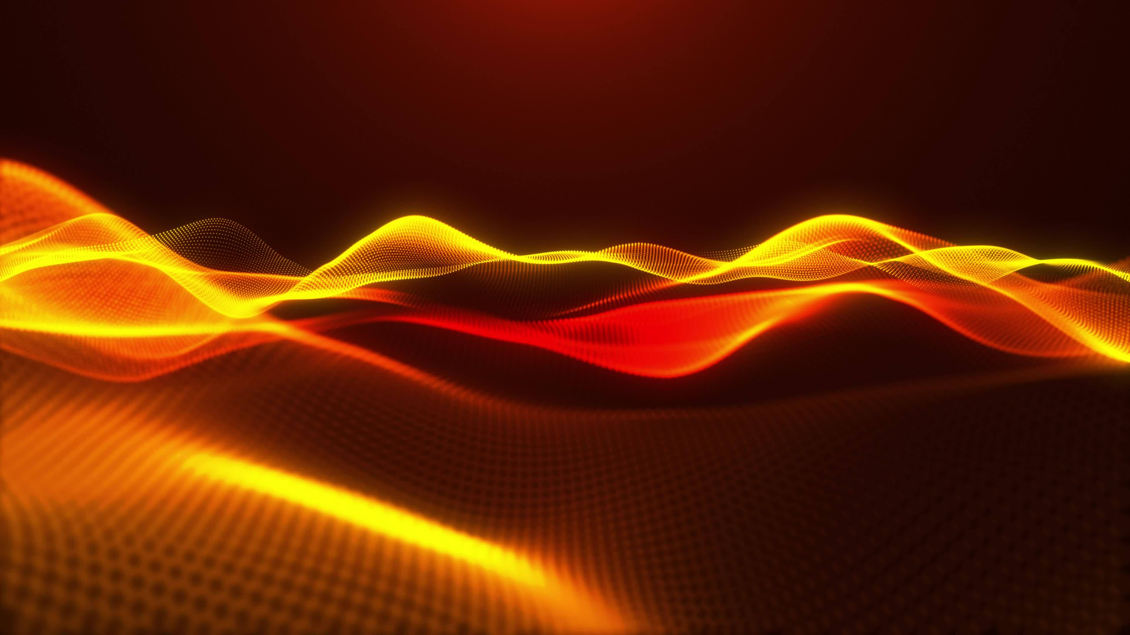 Digital orange particle waves with motion abstract futuristic background, cyber technology, 3D ...