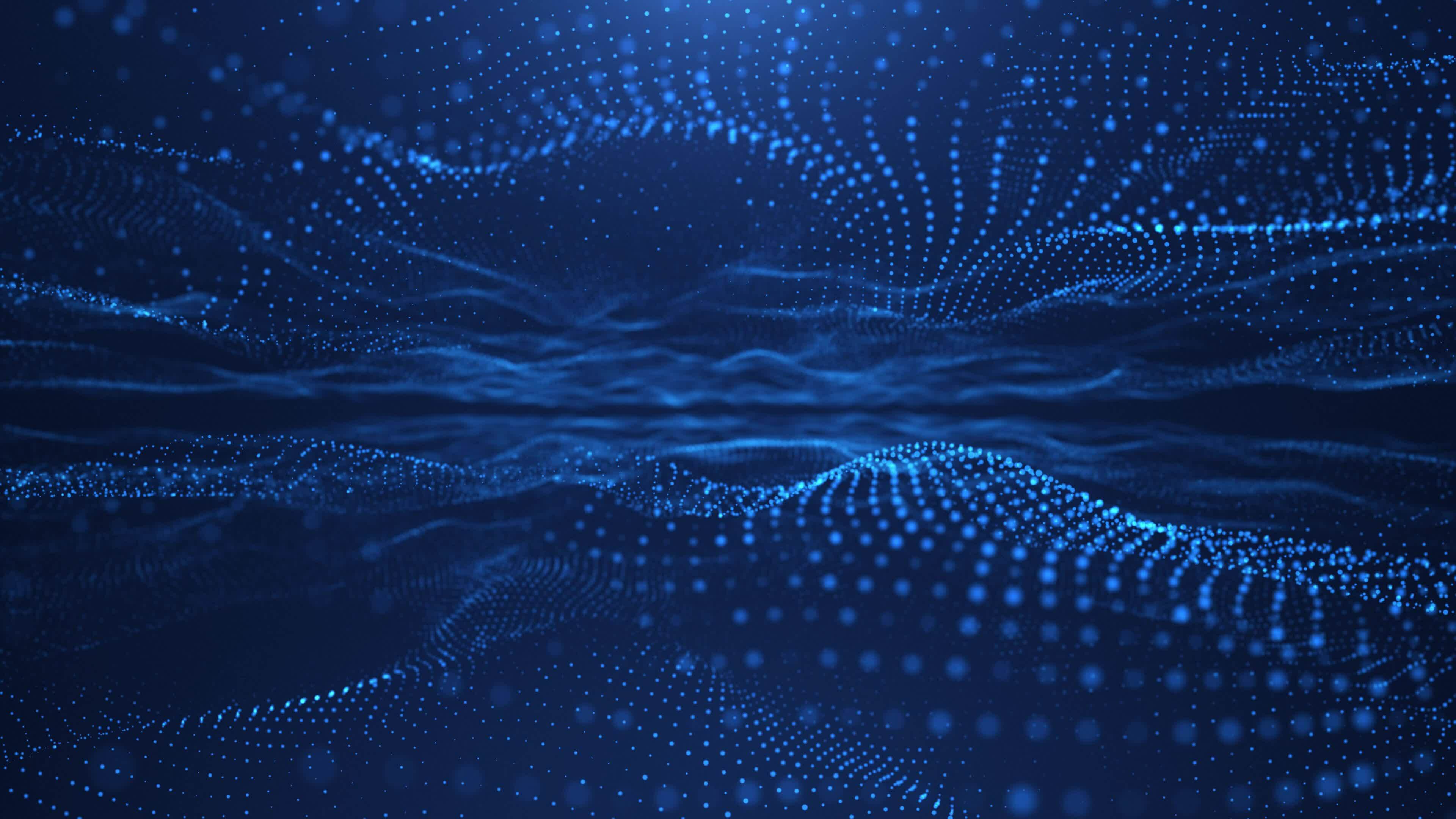 Abstract Glowing Wave From Particles And Dots Moves On A Blue Background Big Data Visualization