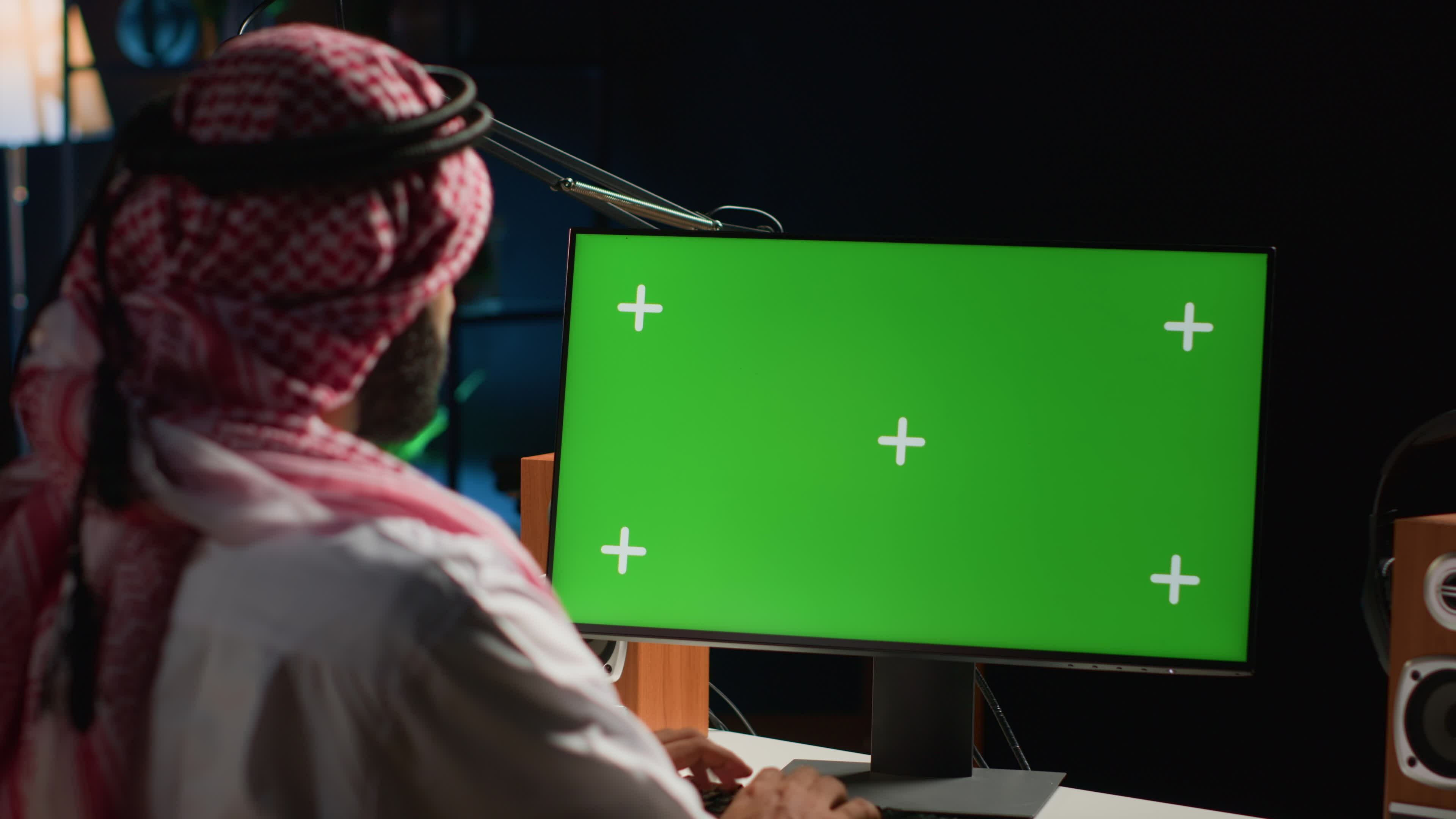 Middle Eastern Remote Worker Inputting Data On Chroma Key Computer While Working From Home Self