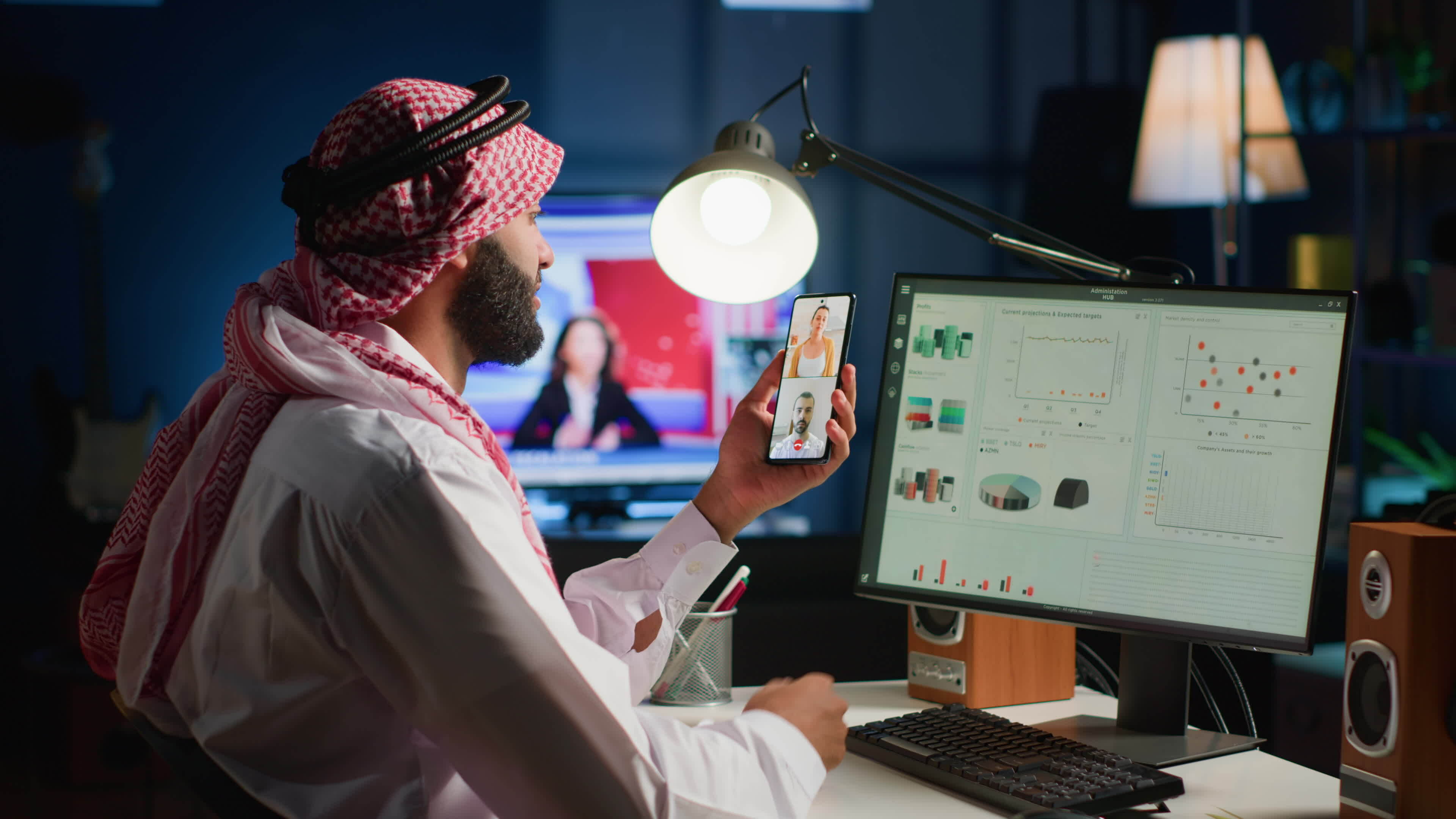 Muslim Teleworker And Coworkers In Call Crosschecking Analytics