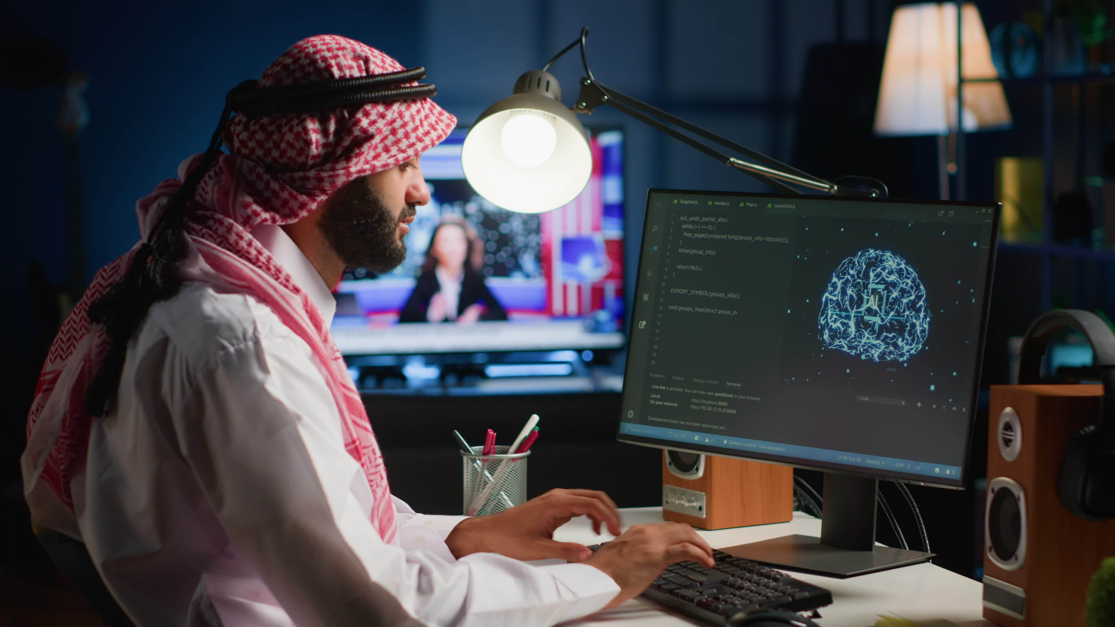 Computer Operator Updating Artificial Intelligence Neural Networks Writing Complex Binary Code 6717