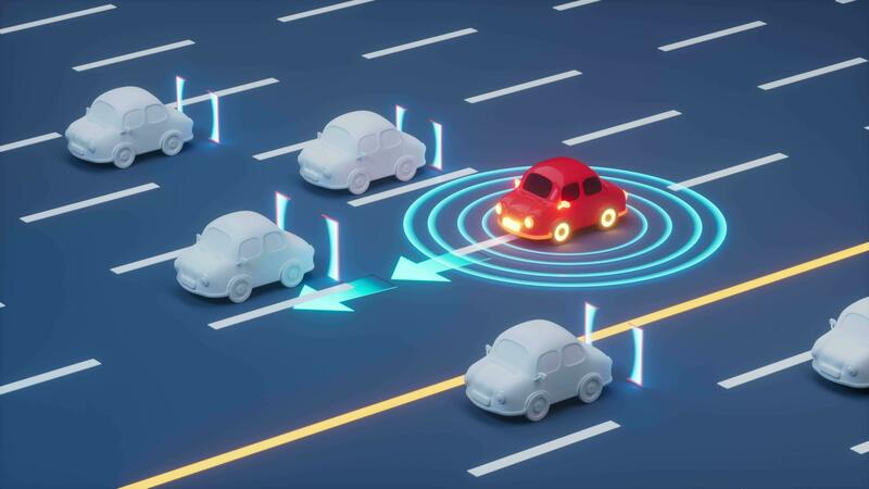 Autonomous Self Driving Car Moving through highway, Autopilot and ...