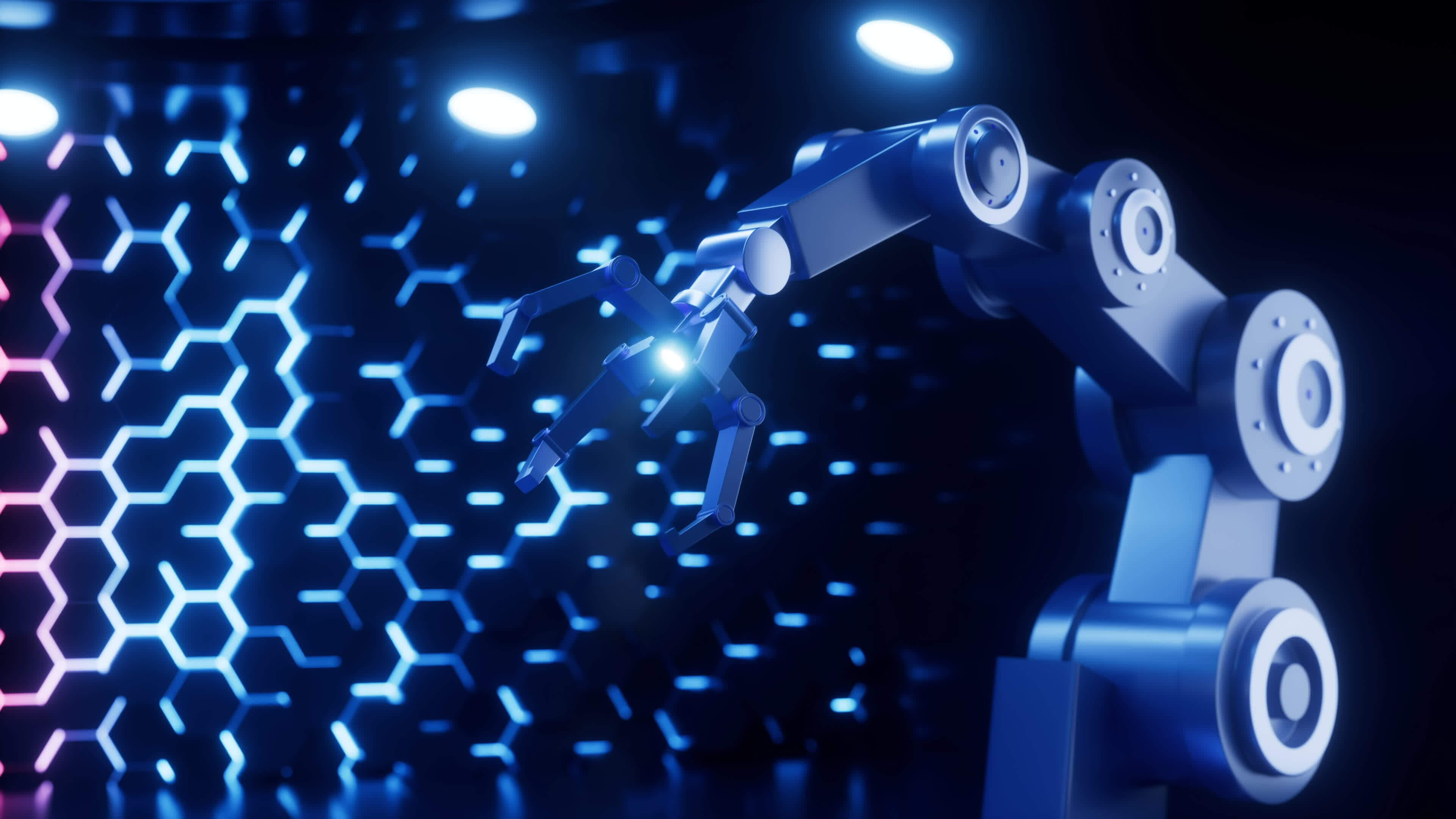 A rotating robotic arm in the neon background, 3d rendering. 34878338 Stock Video at Vecteezy