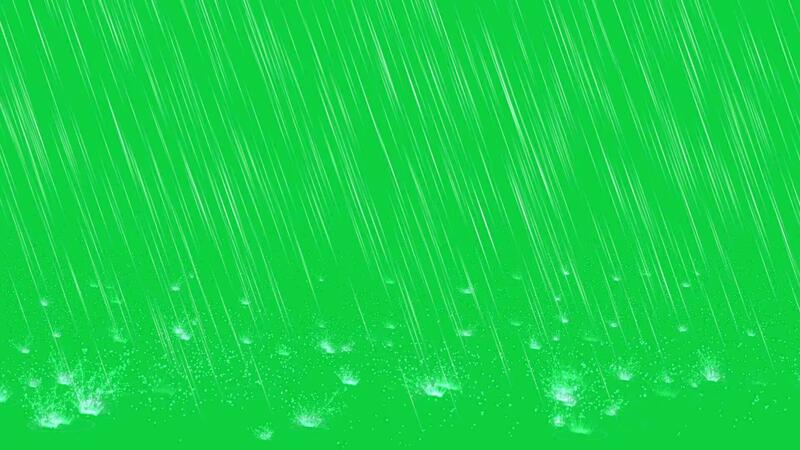 Heavy rain, rainfall animation with water drop splashes overlay effect isolated on green screen ...