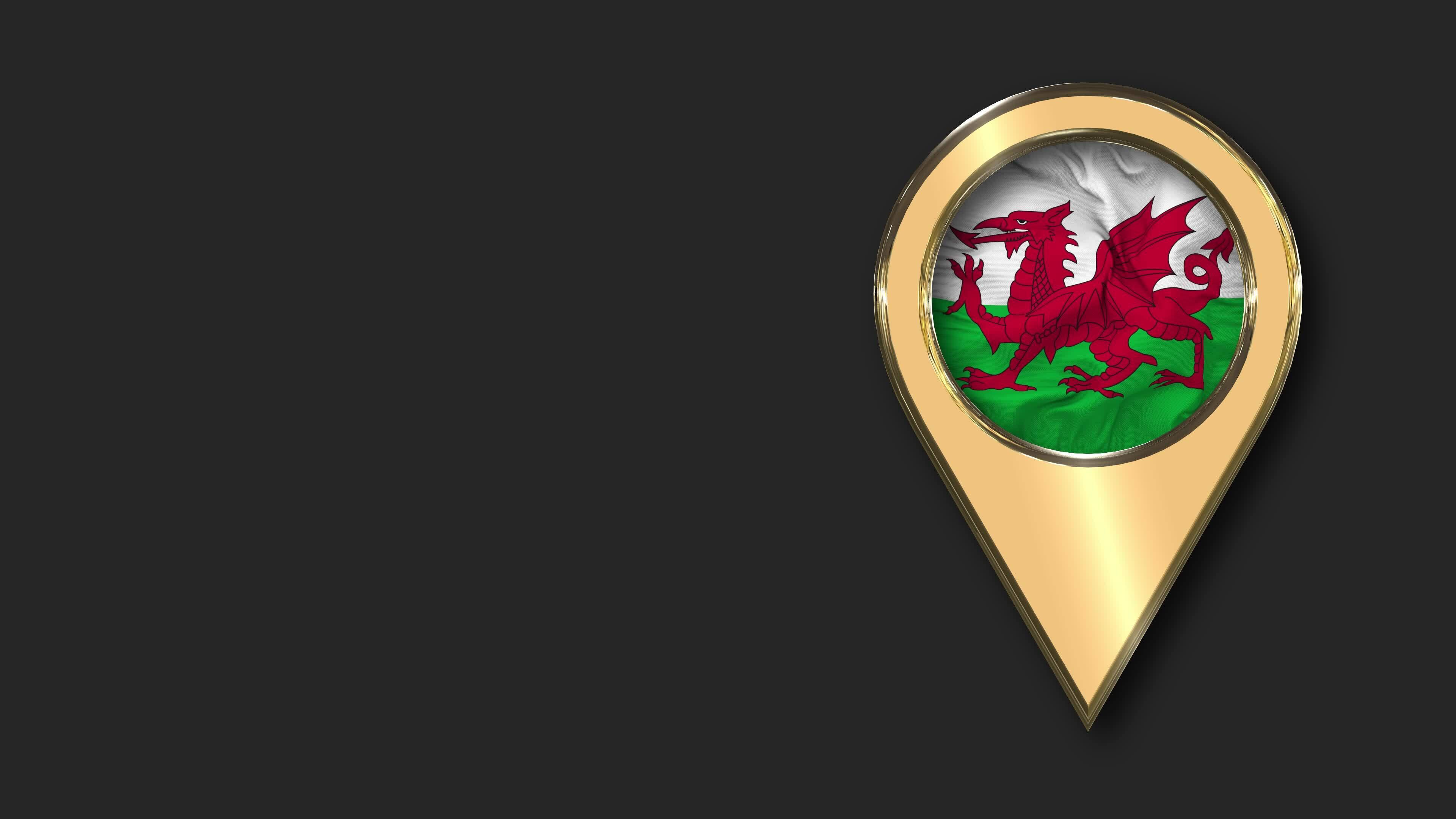 Wales Gold Location Icon Flag Seamless Looped Waving Space On Left