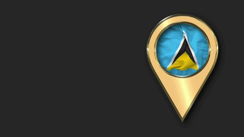Saint Lucia Gold Location Icon Flag Seamless Looped Waving Space On