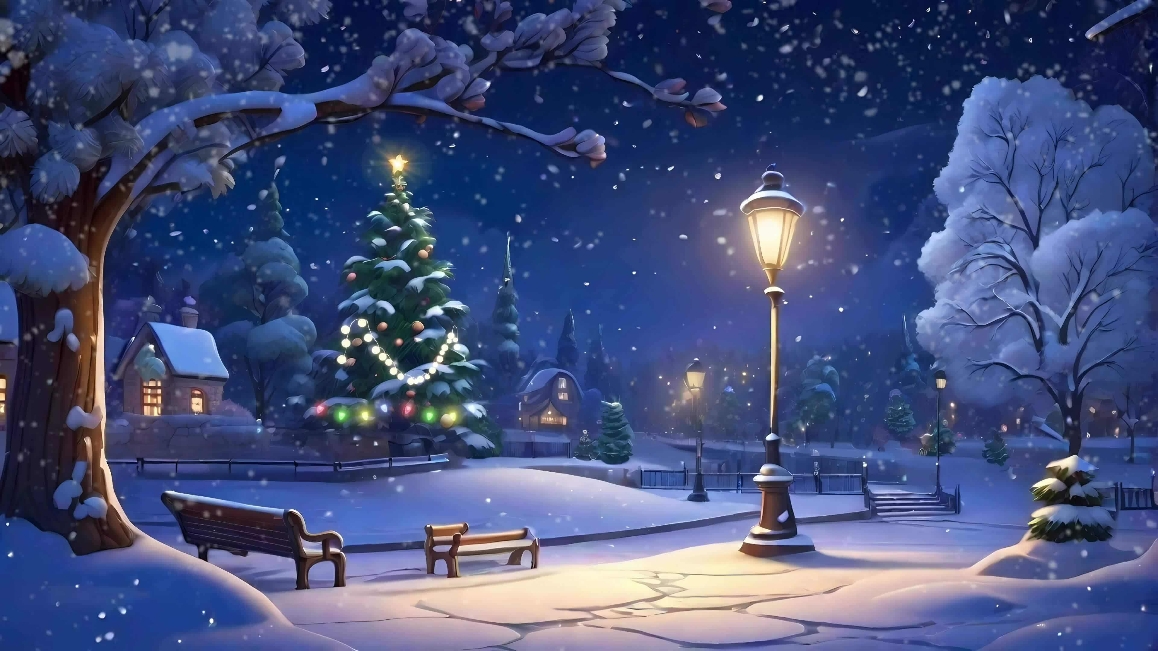AI generated a christmas scene with a street lamp and trees 34986228 ...