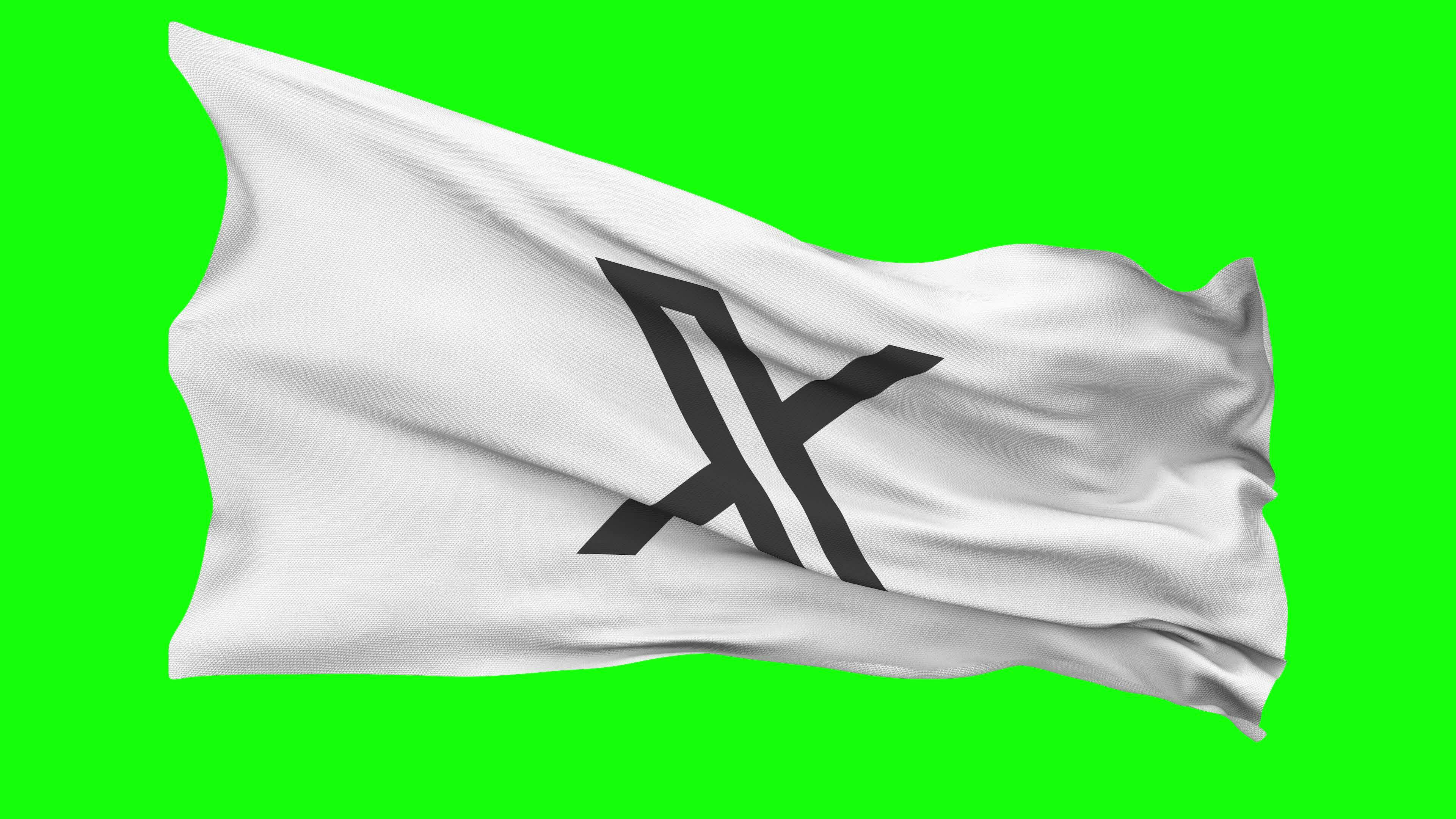 Twitter X Logo Flag Waving Seamless Loop In Wind Chroma Key Green Screen Luma Matte Selection