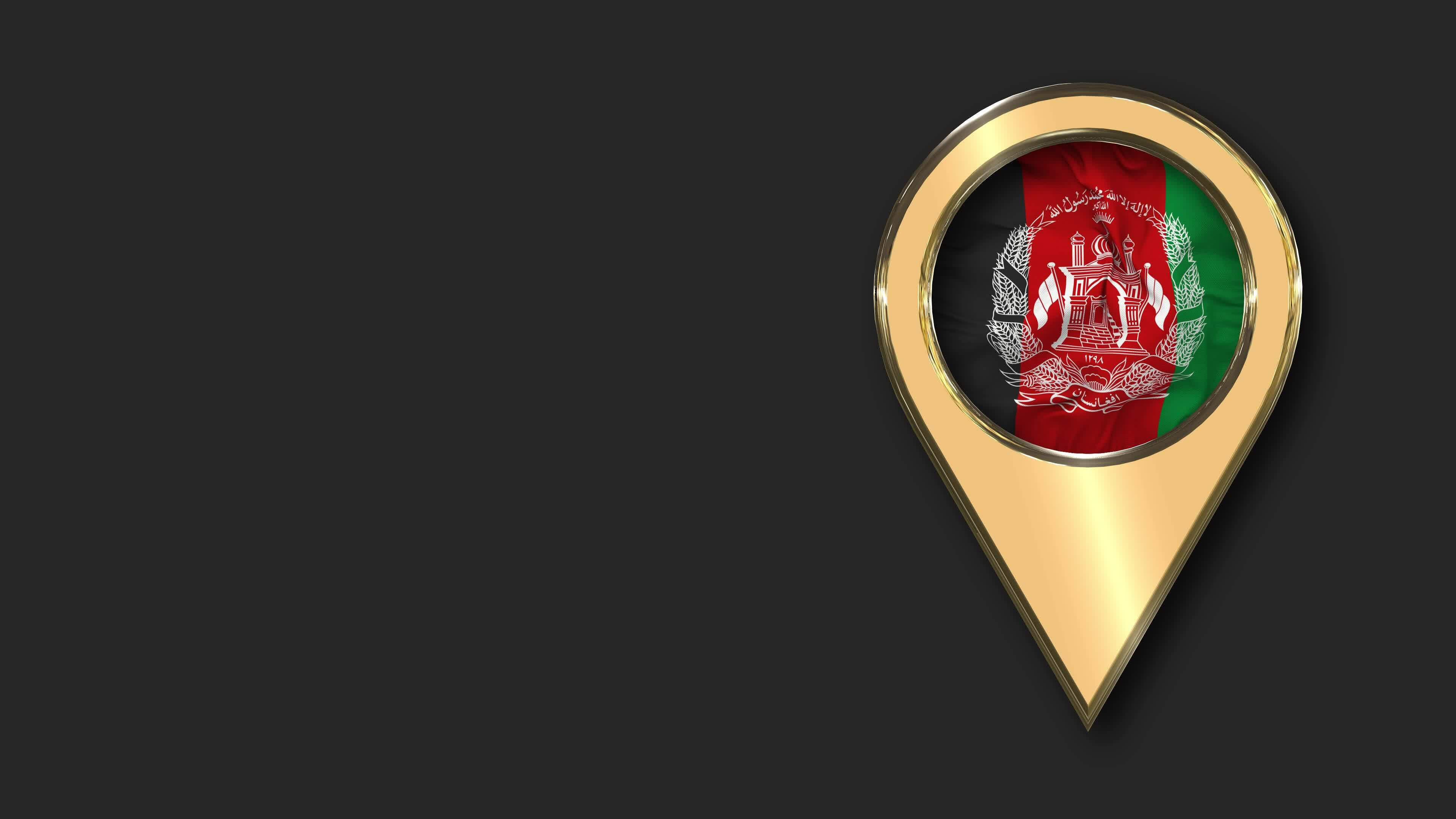 Afghanistan Gold Location Icon Flag Seamless Looped Waving Space On
