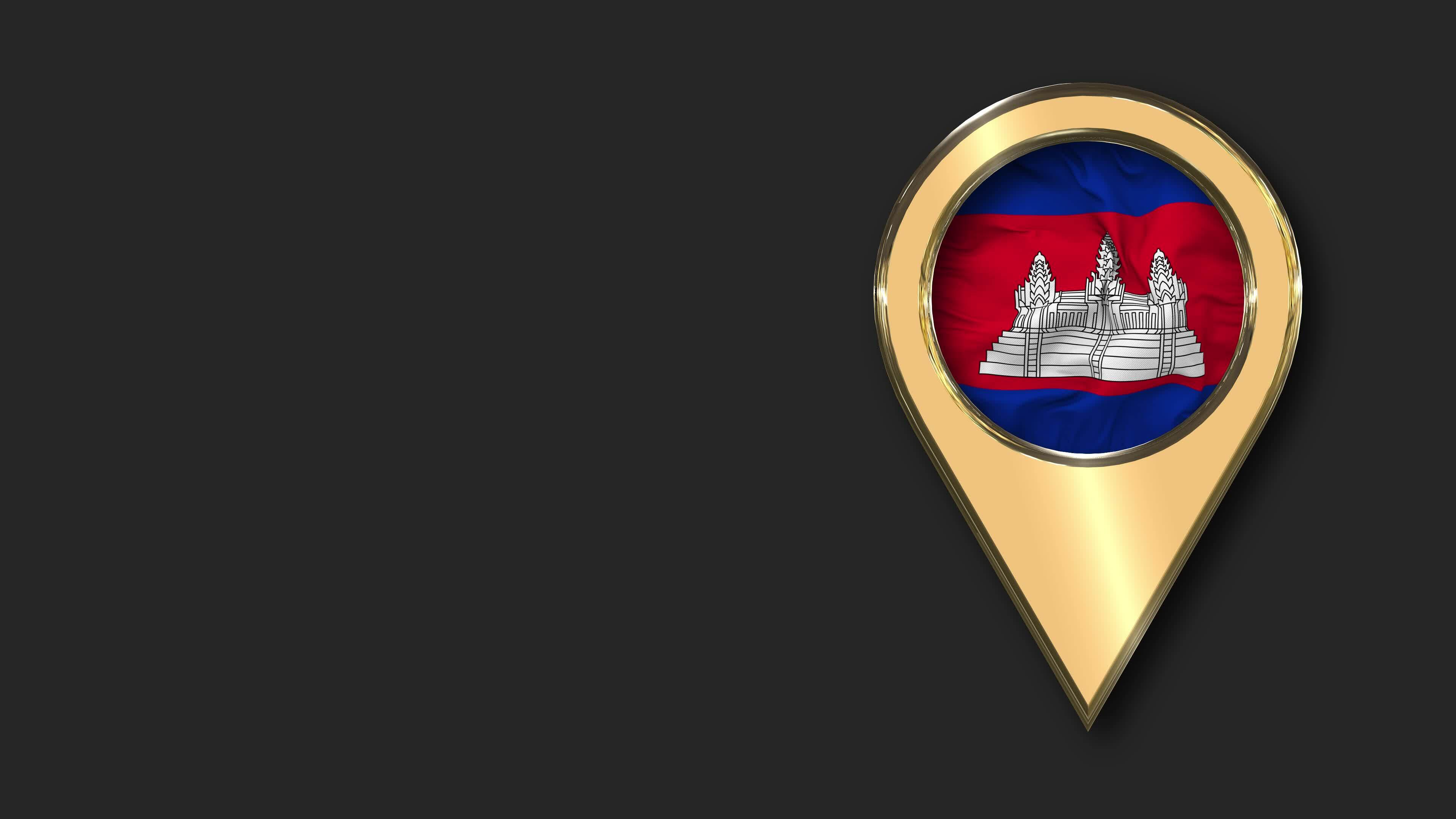 Cambodia Gold Location Icon Flag Seamless Looped Waving Space On Left