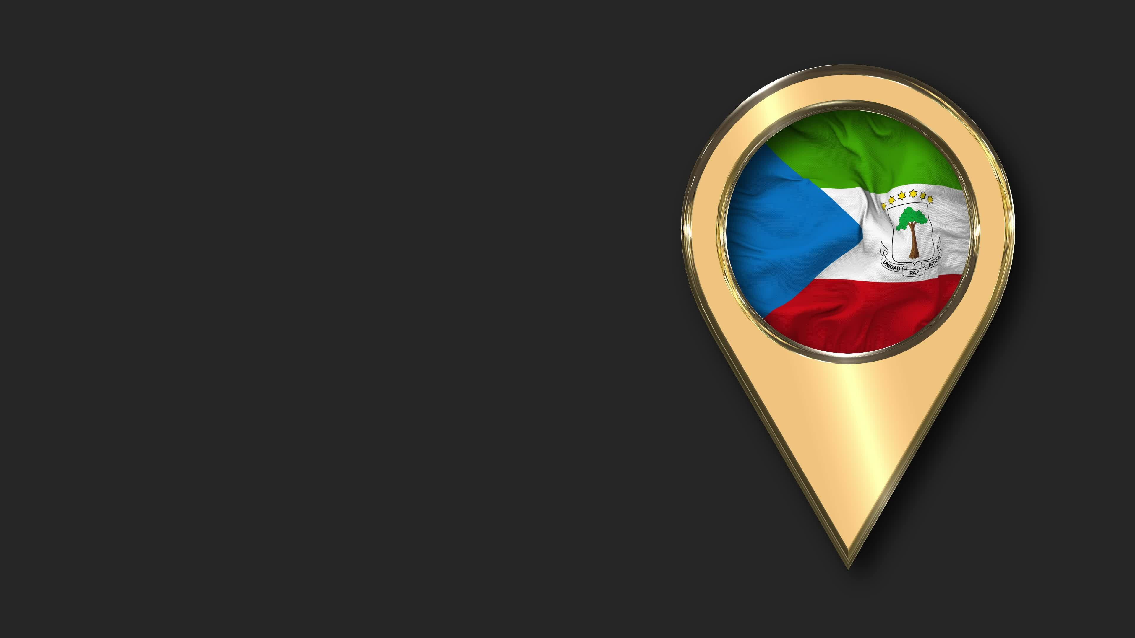 Equatorial Guinea Gold Location Icon Flag Seamless Looped Waving Space On Left Side For Design