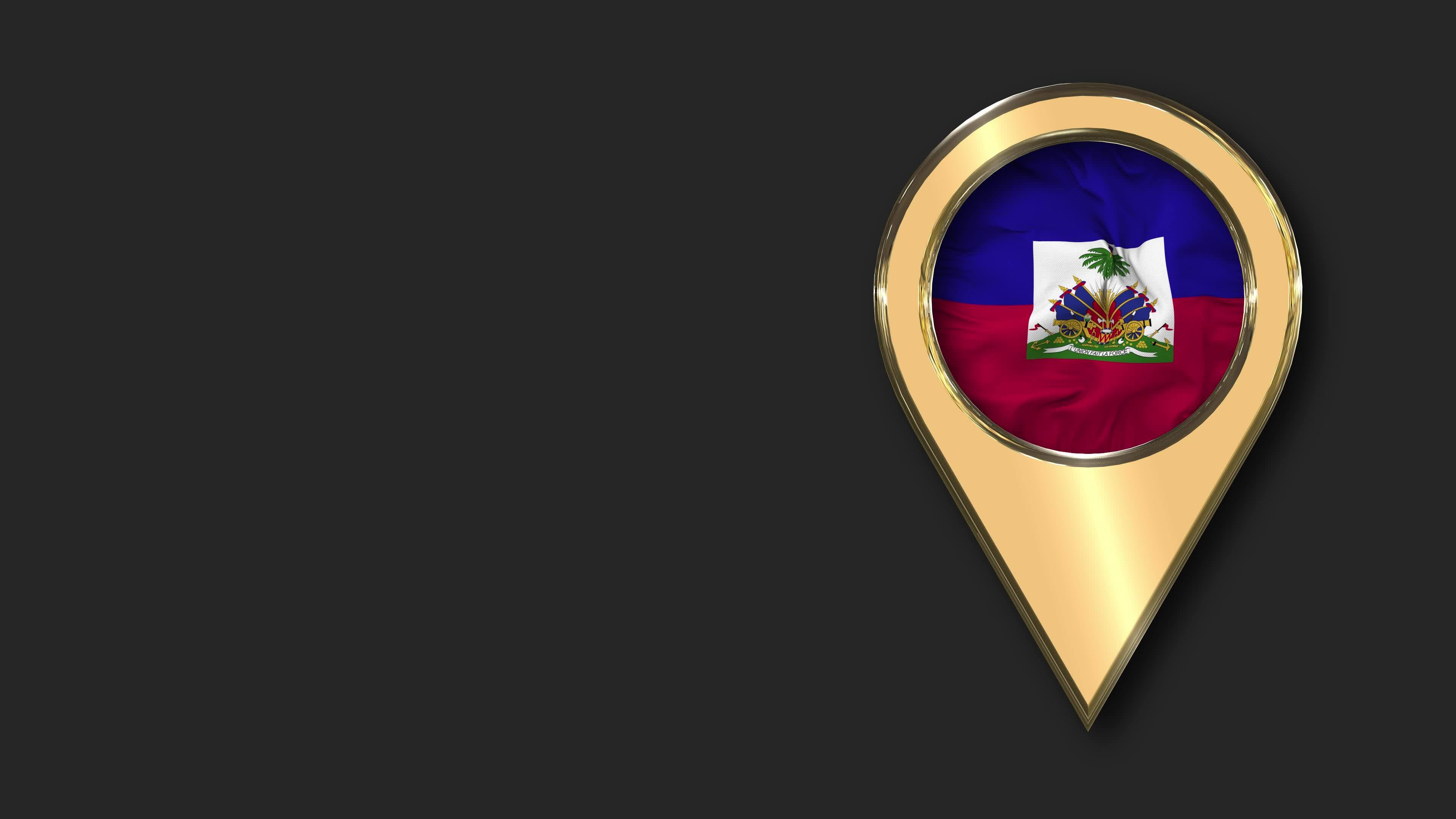 Haiti Gold Location Icon Flag Seamless Looped Waving Space On Left