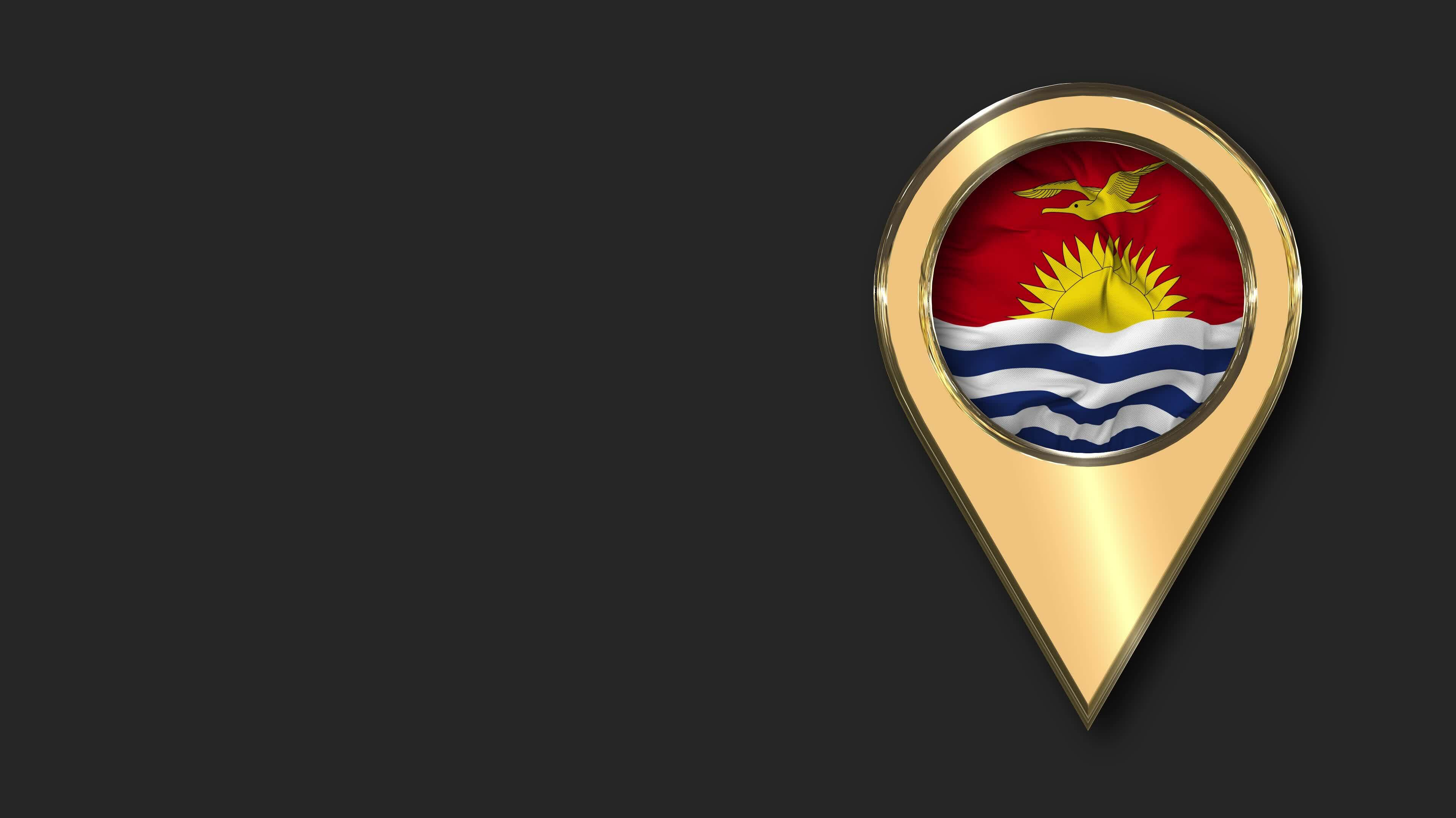 Kiribati Gold Location Icon Flag Seamless Looped Waving Space On Left