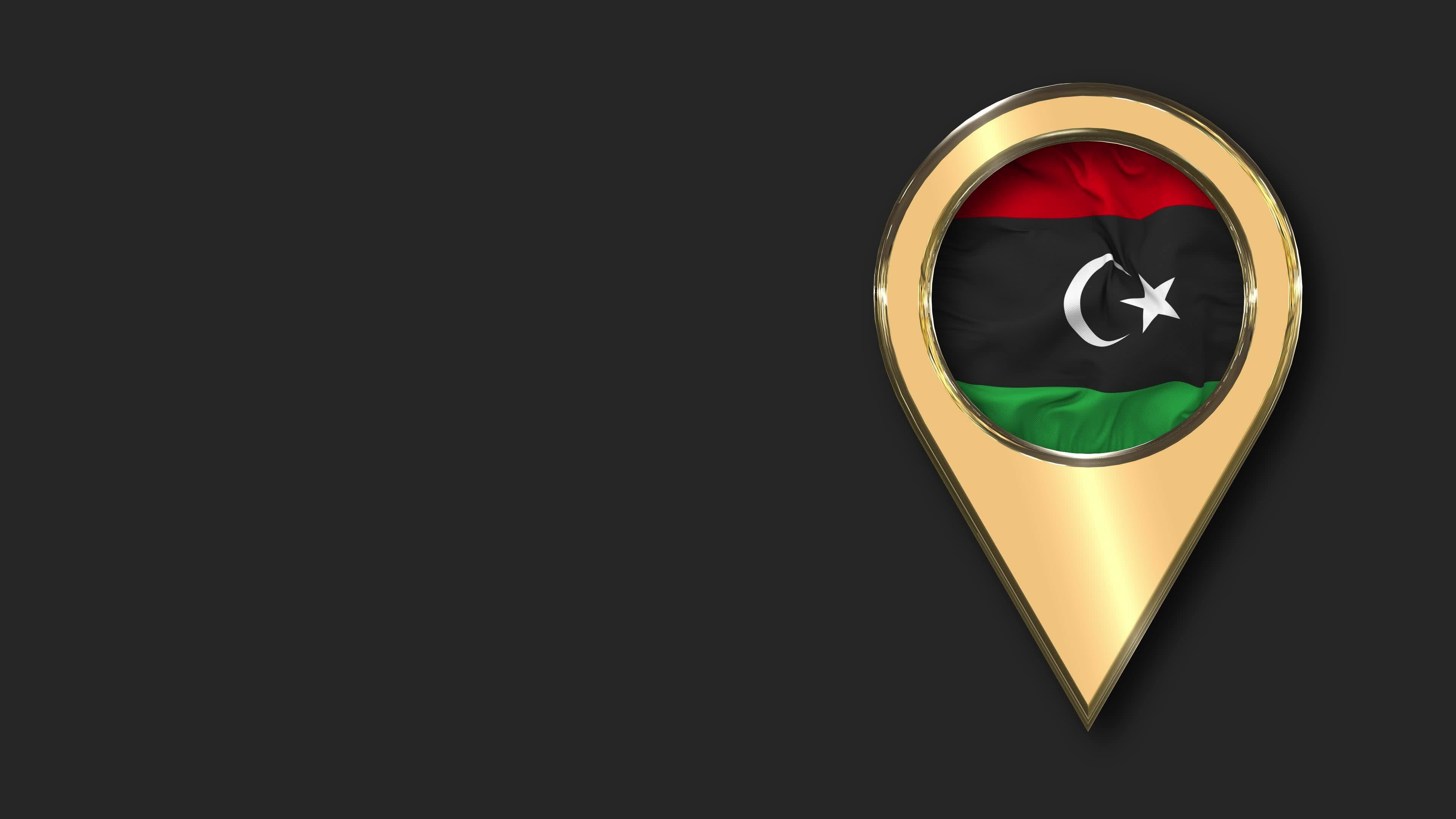Libya Gold Location Icon Flag Seamless Looped Waving Space On Left