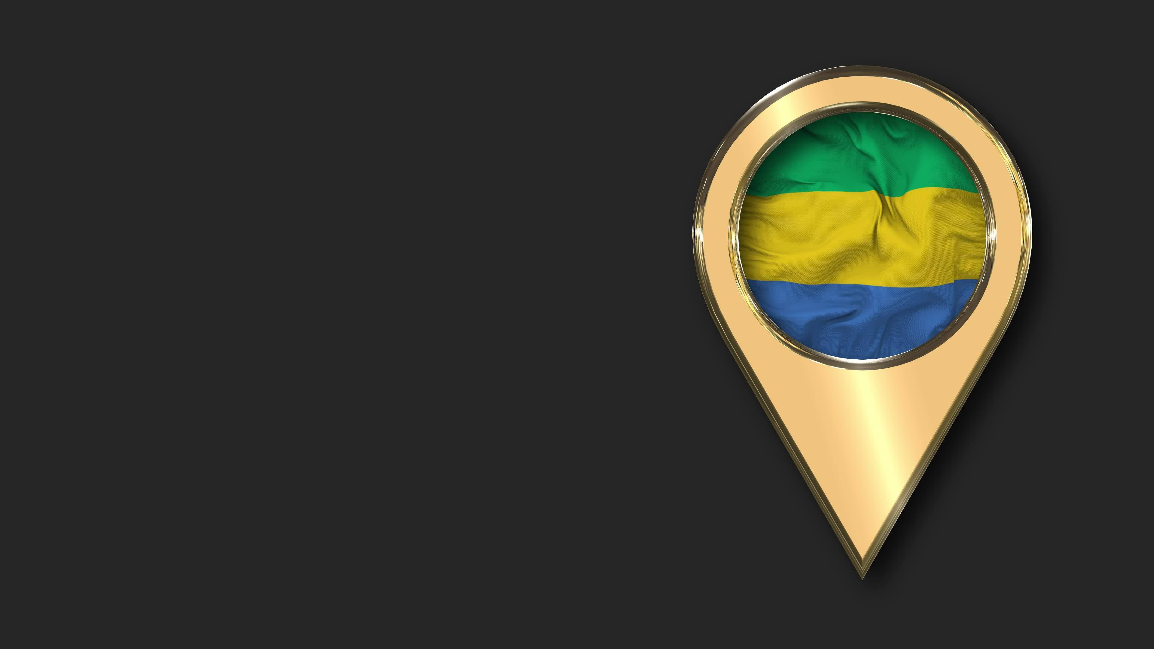 Gabon Gold Location Icon Flag Seamless Looped Waving Space On Left