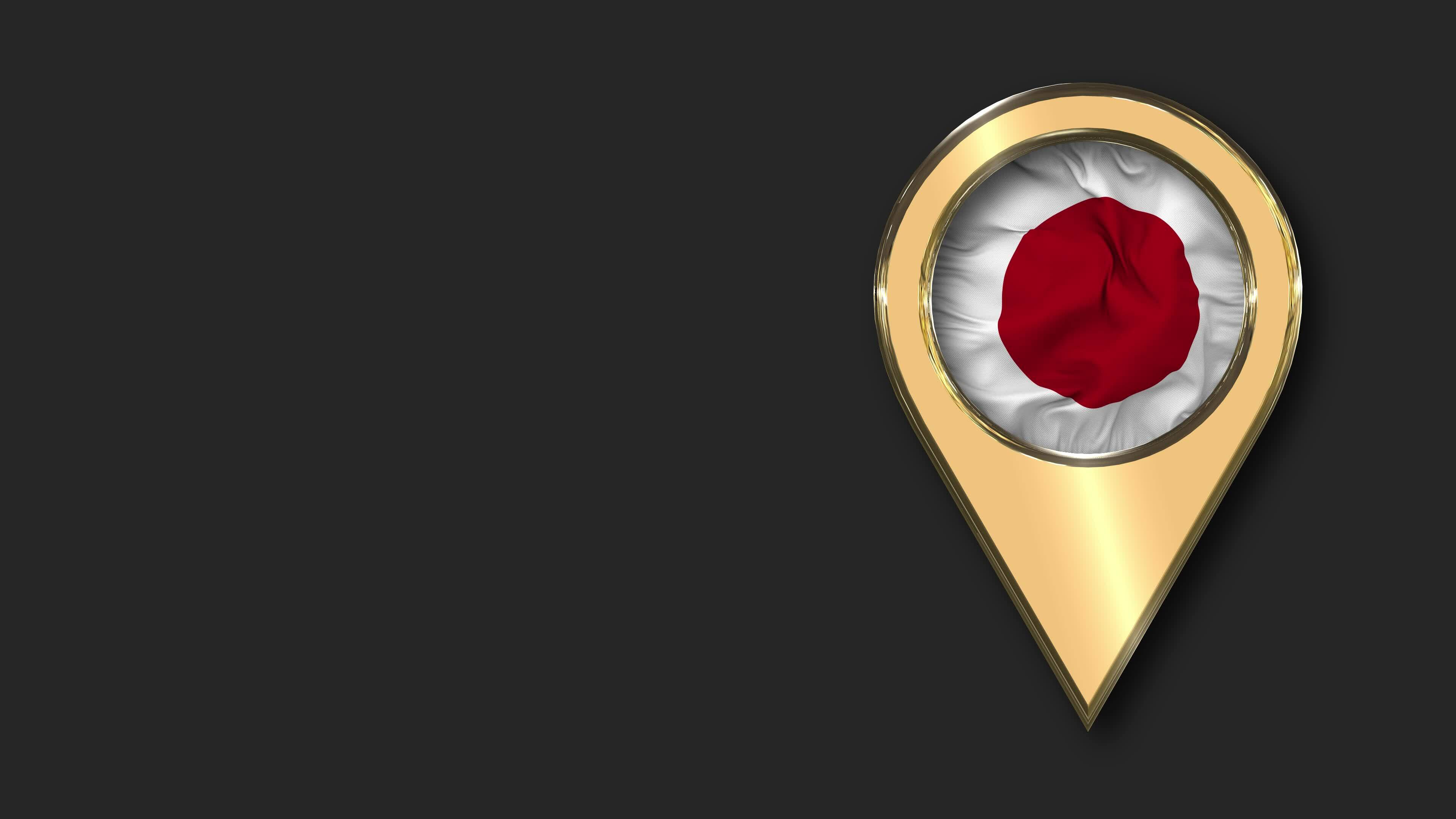 Japan Gold Location Icon Flag Seamless Looped Waving Space On Left