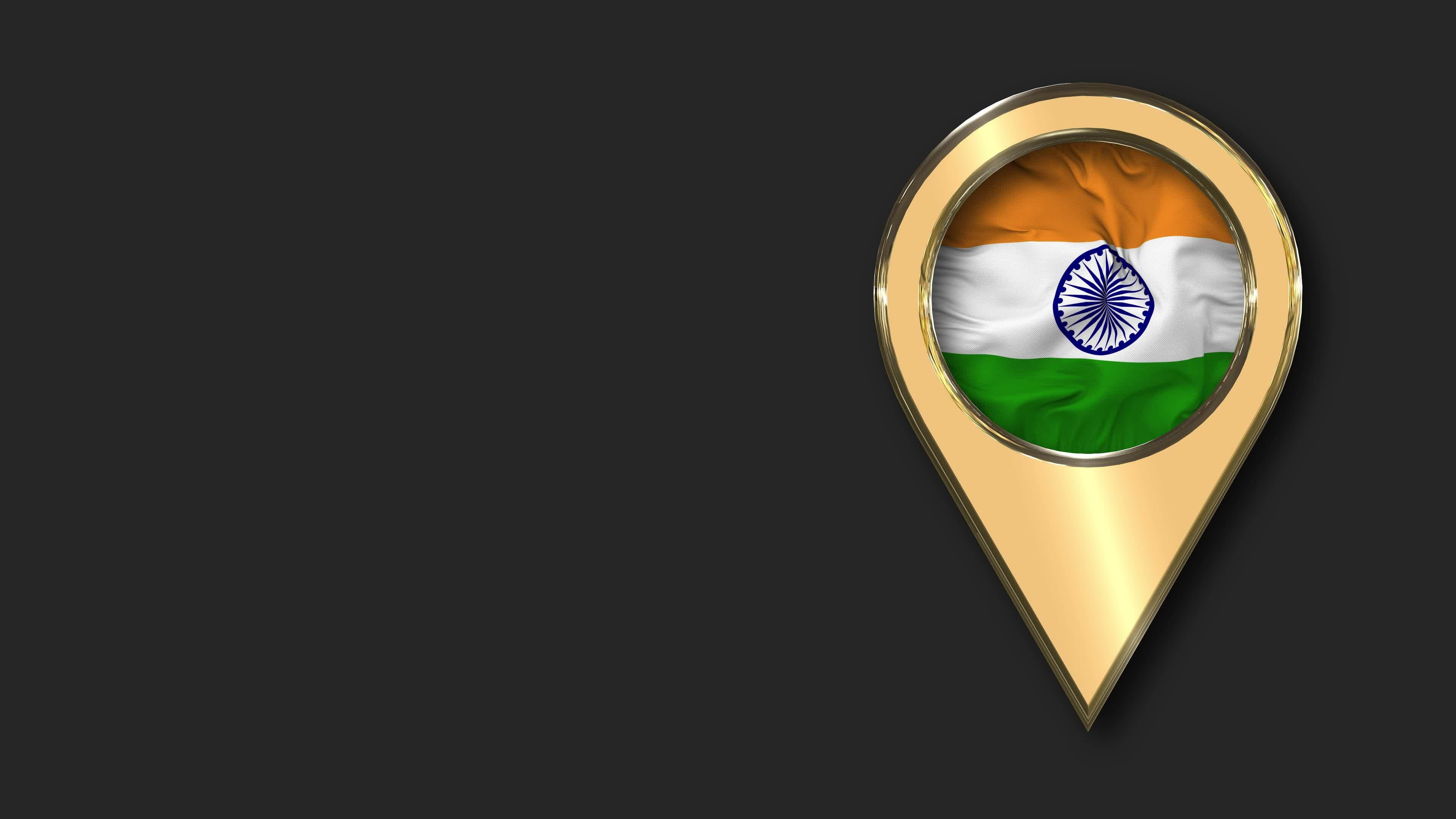 India Gold Location Icon Flag Seamless Looped Waving Space On Left