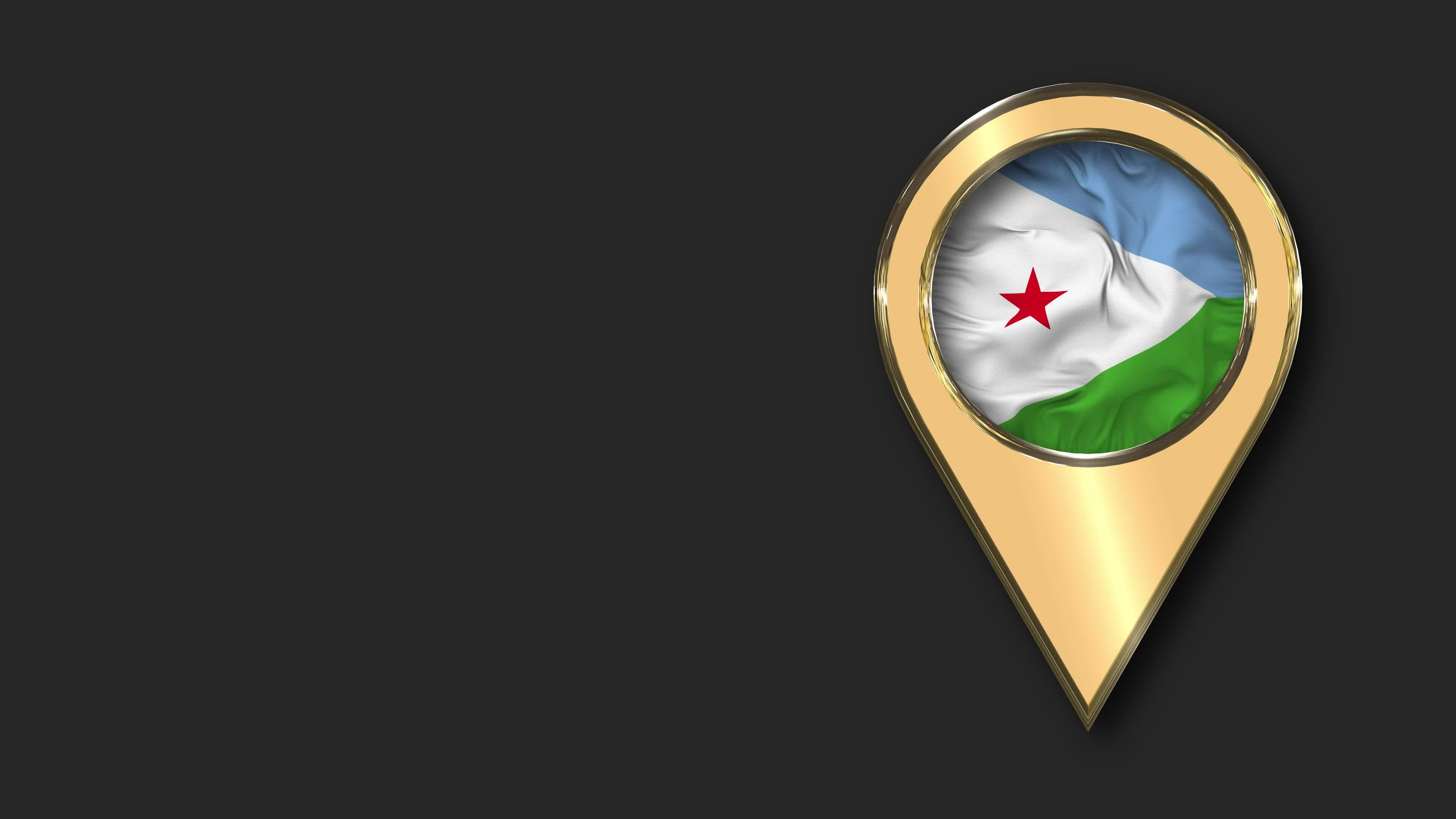 Djibouti Gold Location Icon Flag Seamless Looped Waving Space On Left