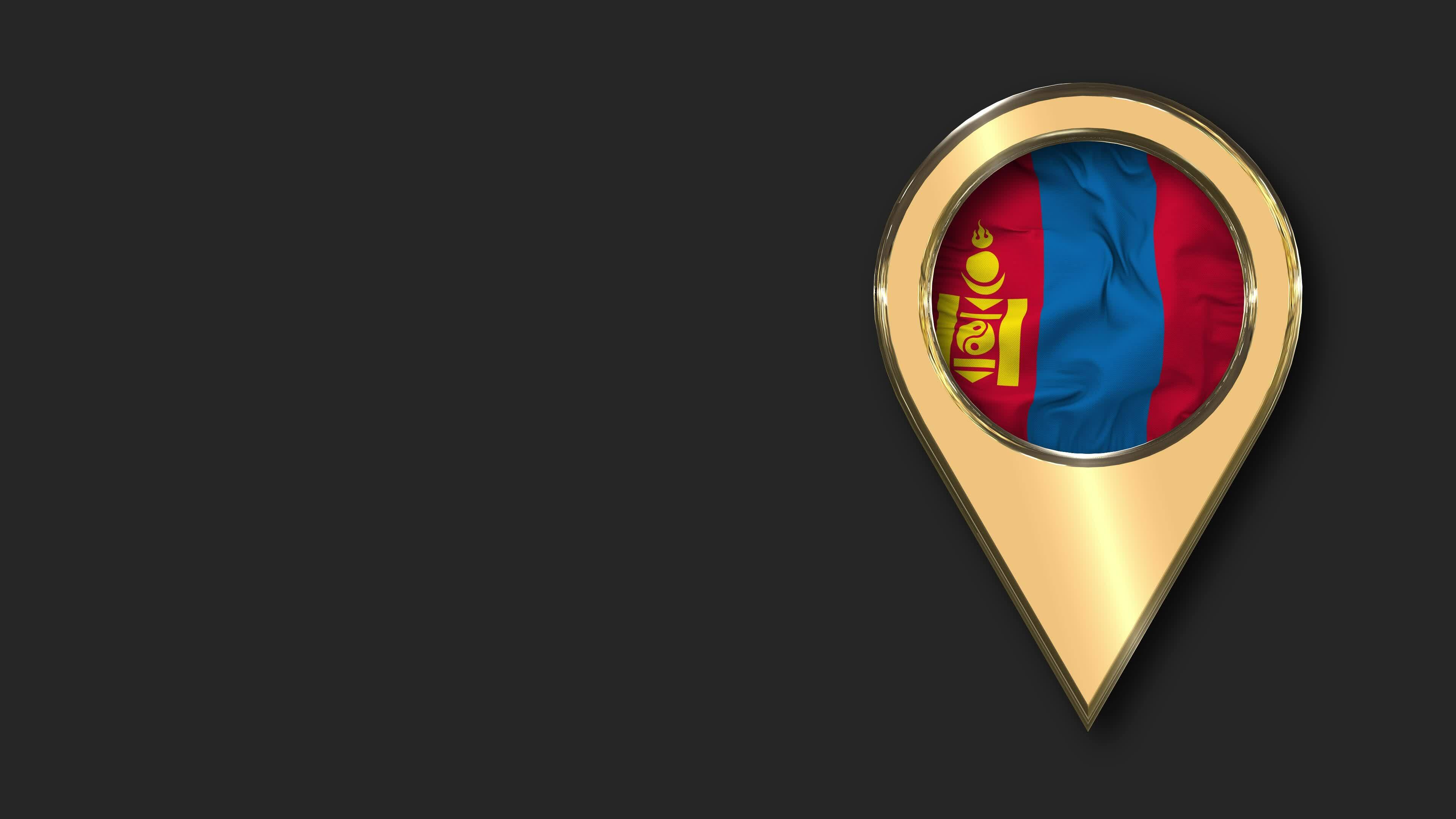 Mongolia Gold Location Icon Flag Seamless Looped Waving Space On Left Side For Design Or