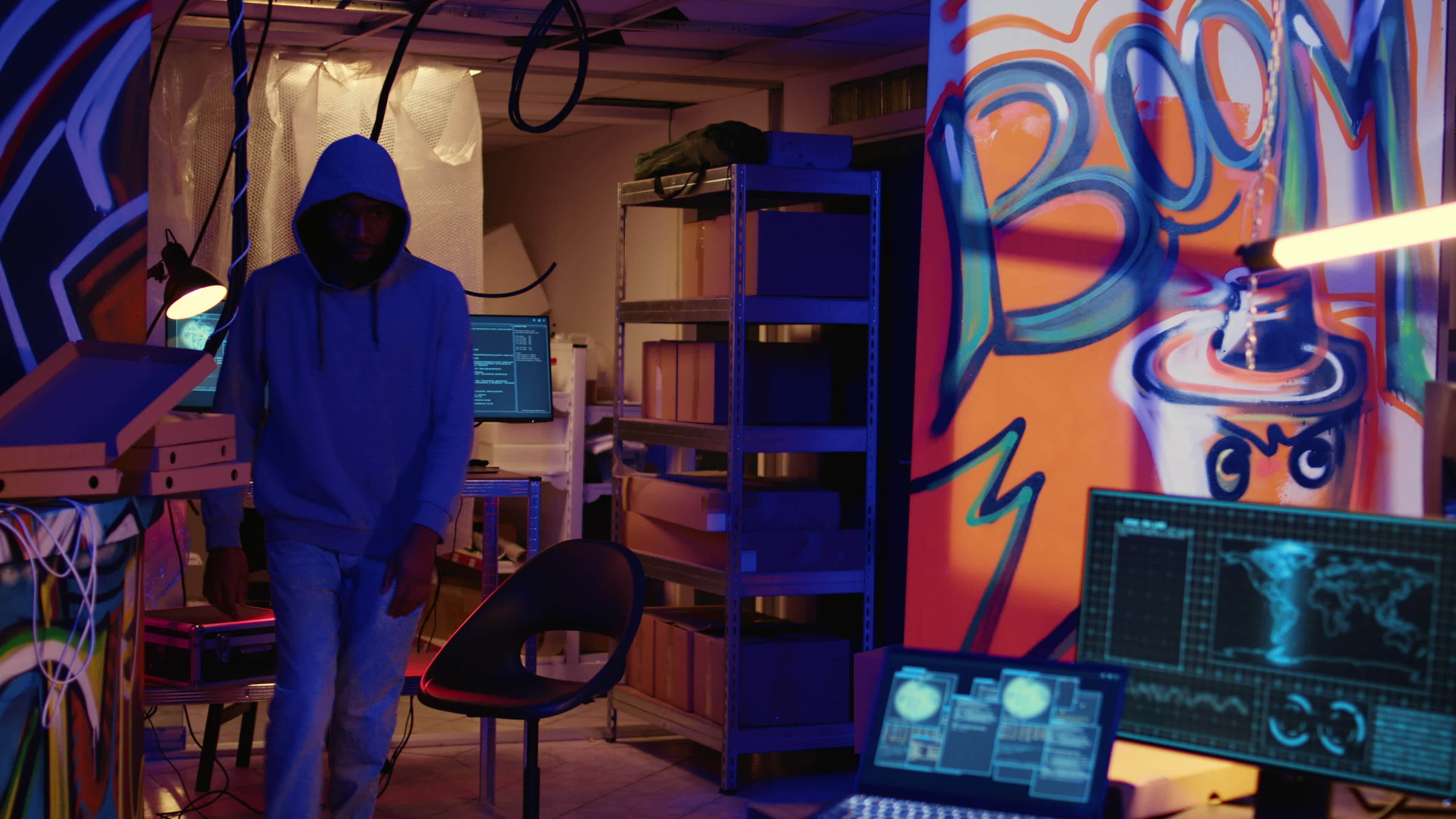 Hackers Doing Computer Sabotage Using Encryption Trojan Ransomware In Hidden Base