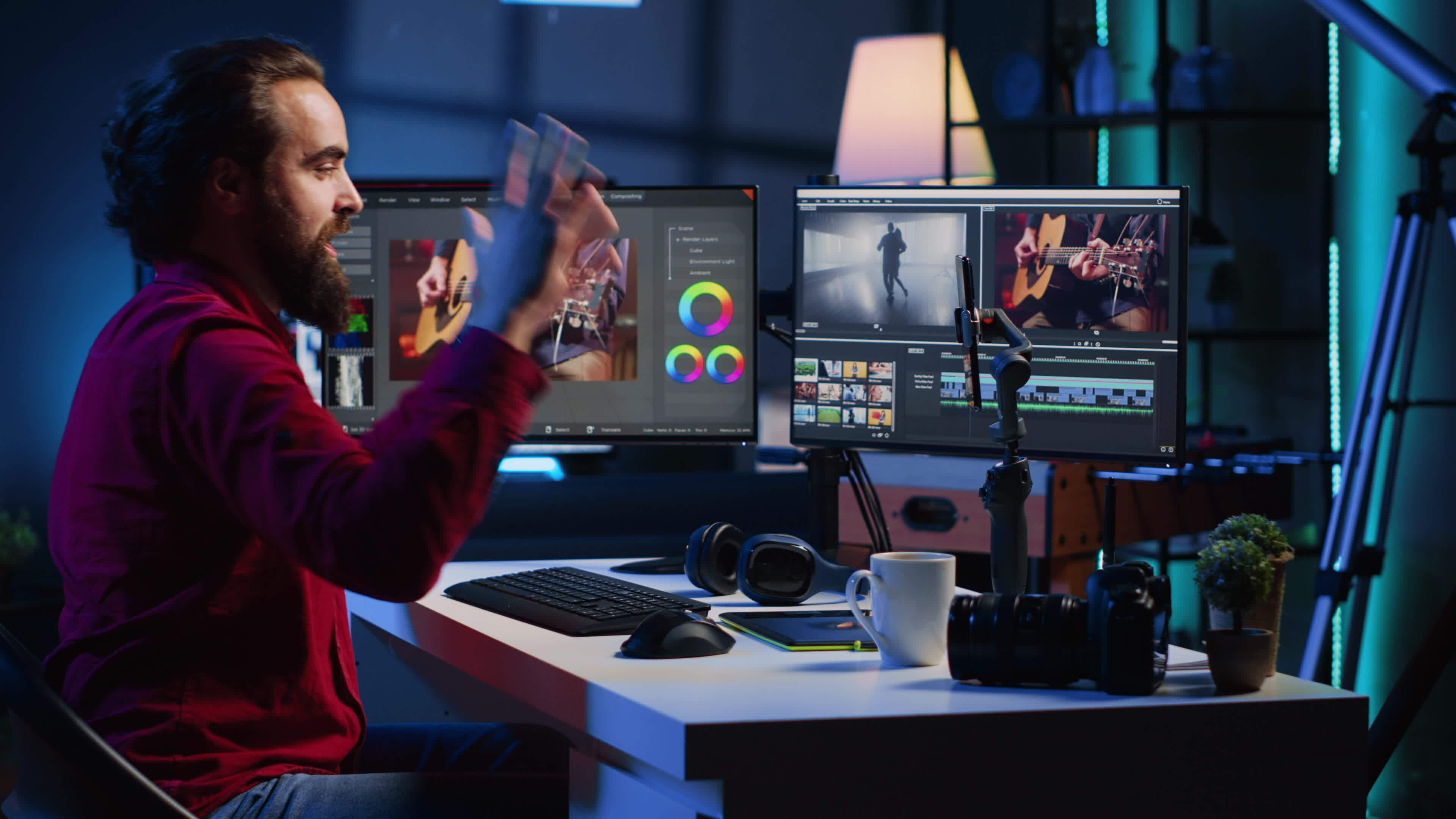Video Editor Content Creator Pressing Record Button On Phone Filming Tutorial About