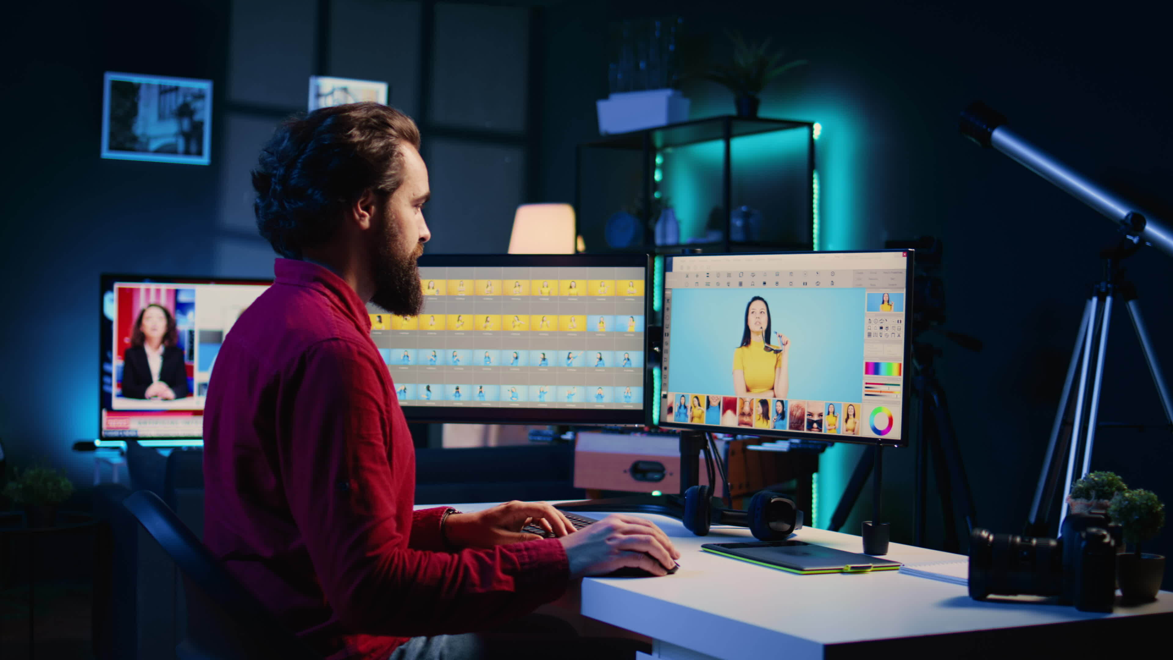 Photographer using software on computer to perform editing operations ...