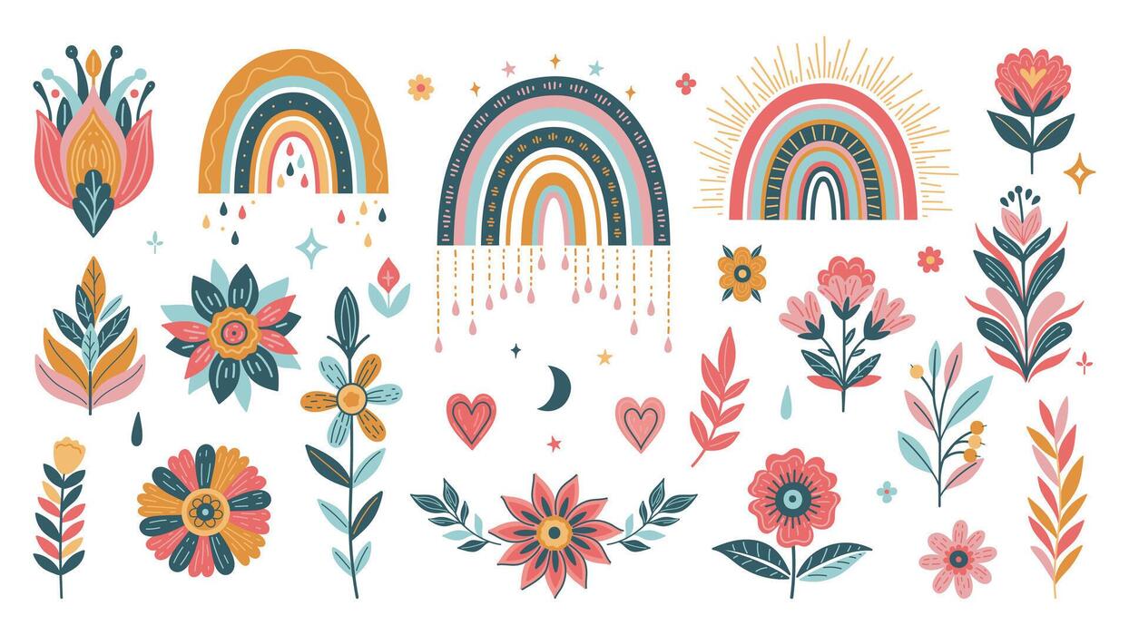 Boho Rainbow Set Vector Art, Icons, and Graphics for Free Download