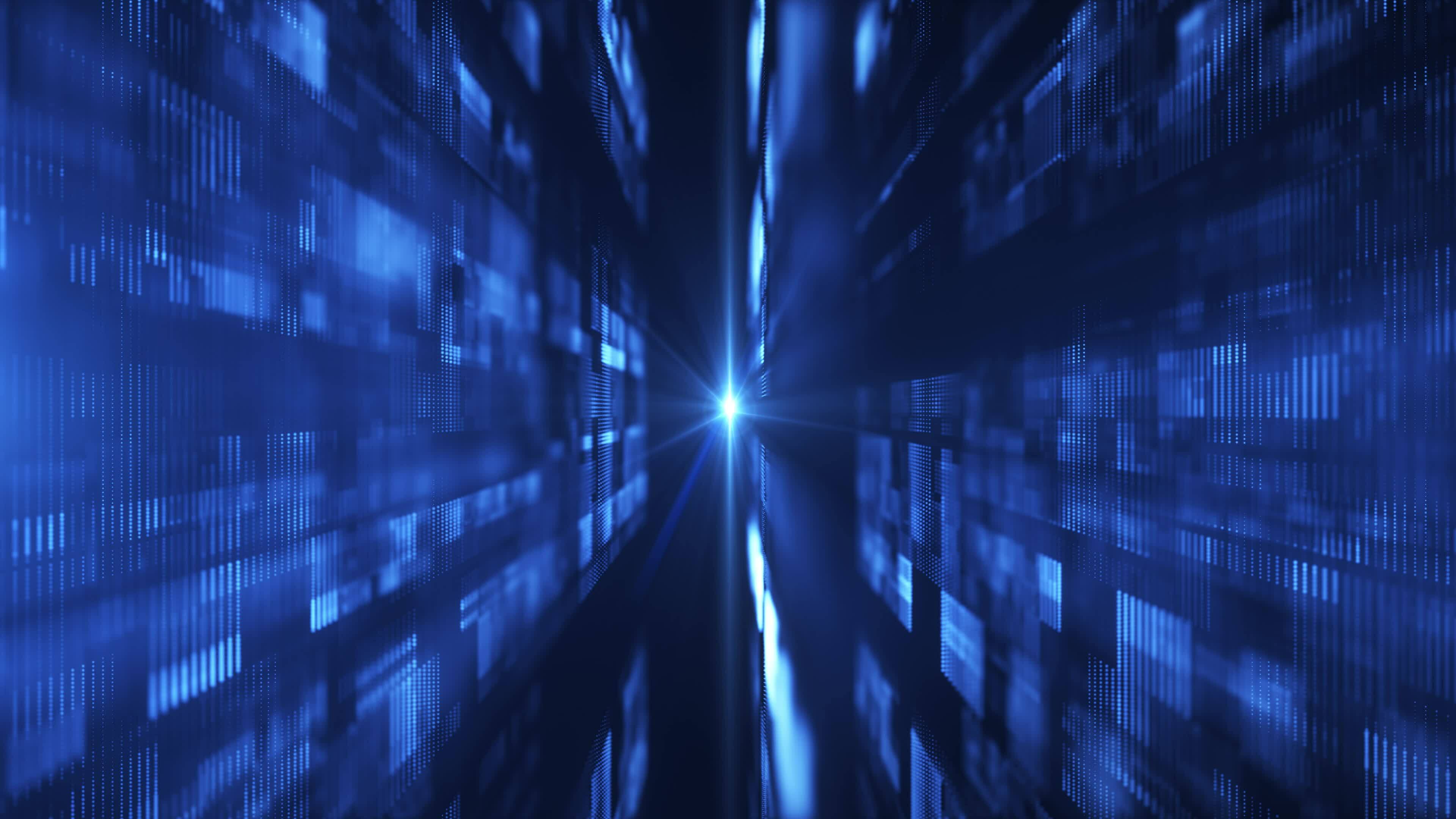 Digital cyberspace with particles and technology digital data network connections. Abstract ...